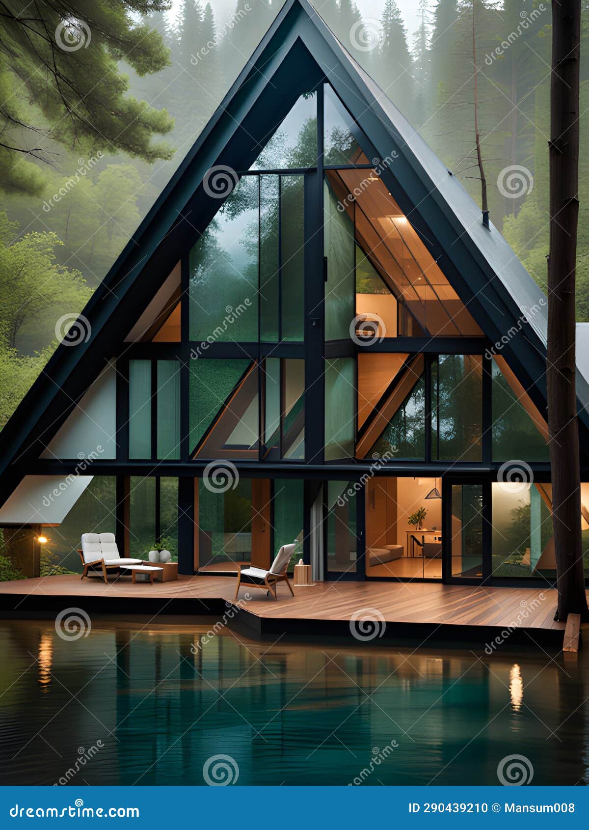 A Modern House in the Forest Stock Illustration - Illustration of ...