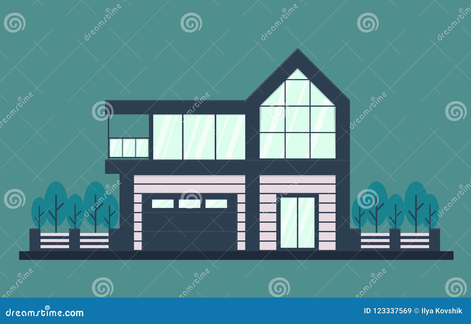 Modern House. Flat Vector Illustration. Stock Vector - Illustration of ...