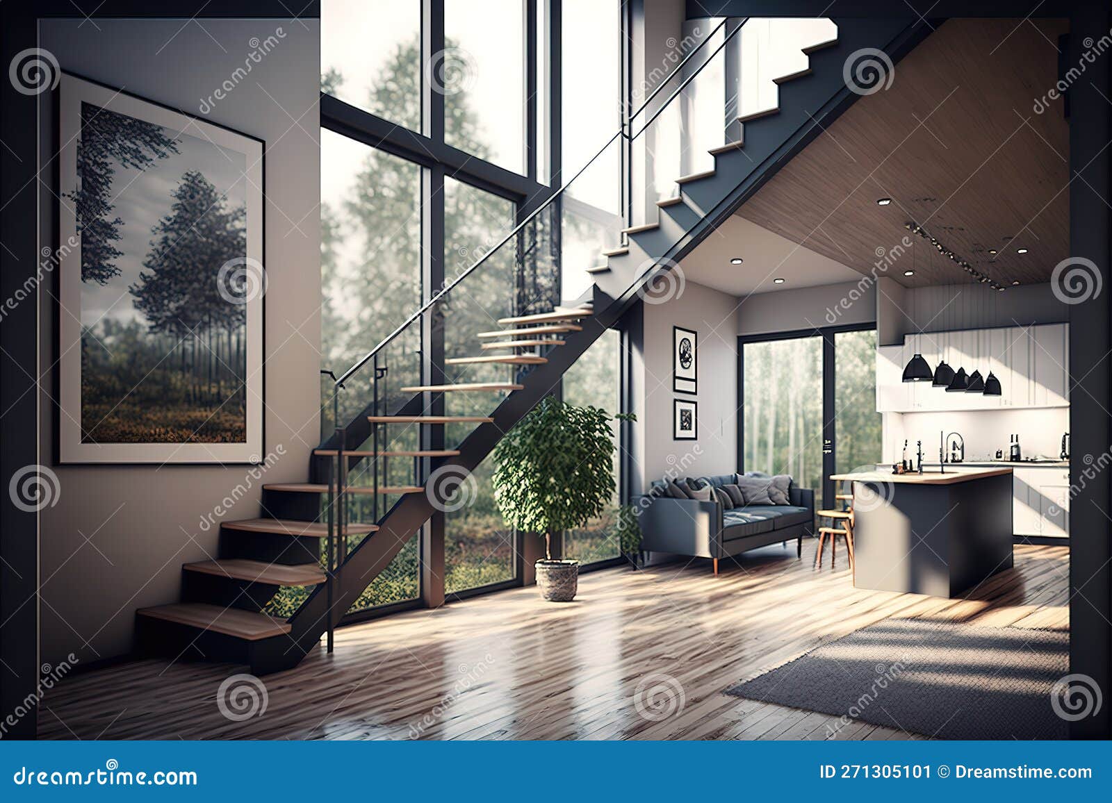 Modern House Interior Design Stock Illustration - Illustration of table ...