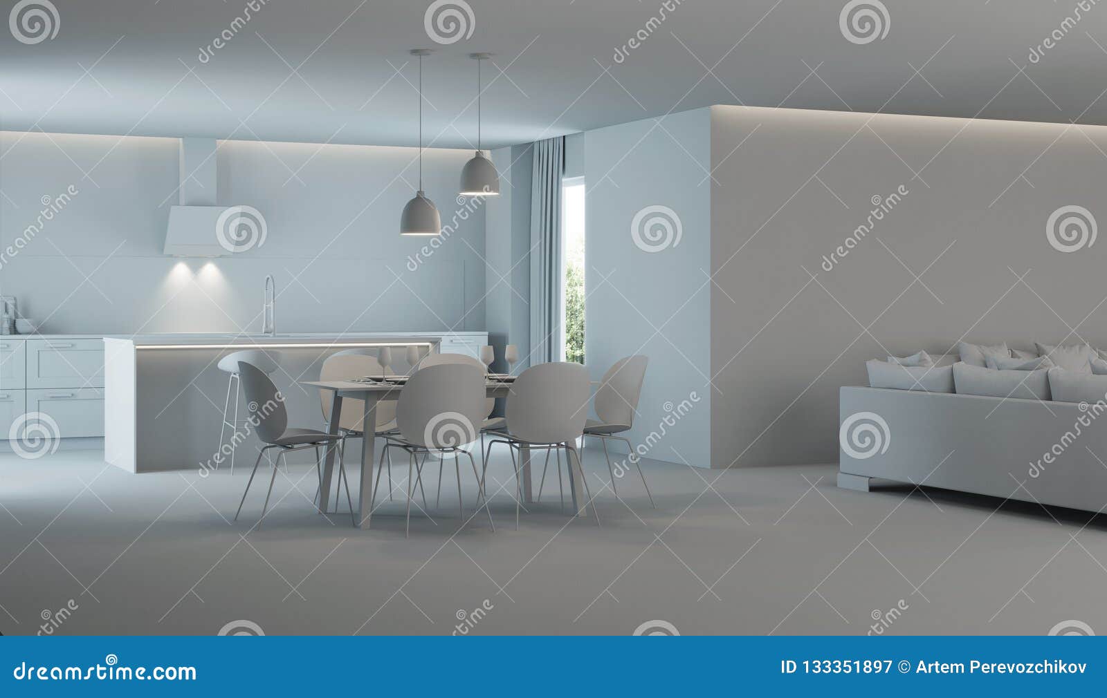 Modern House Interior. Design Project. Gray Interior Stock Illustration ...