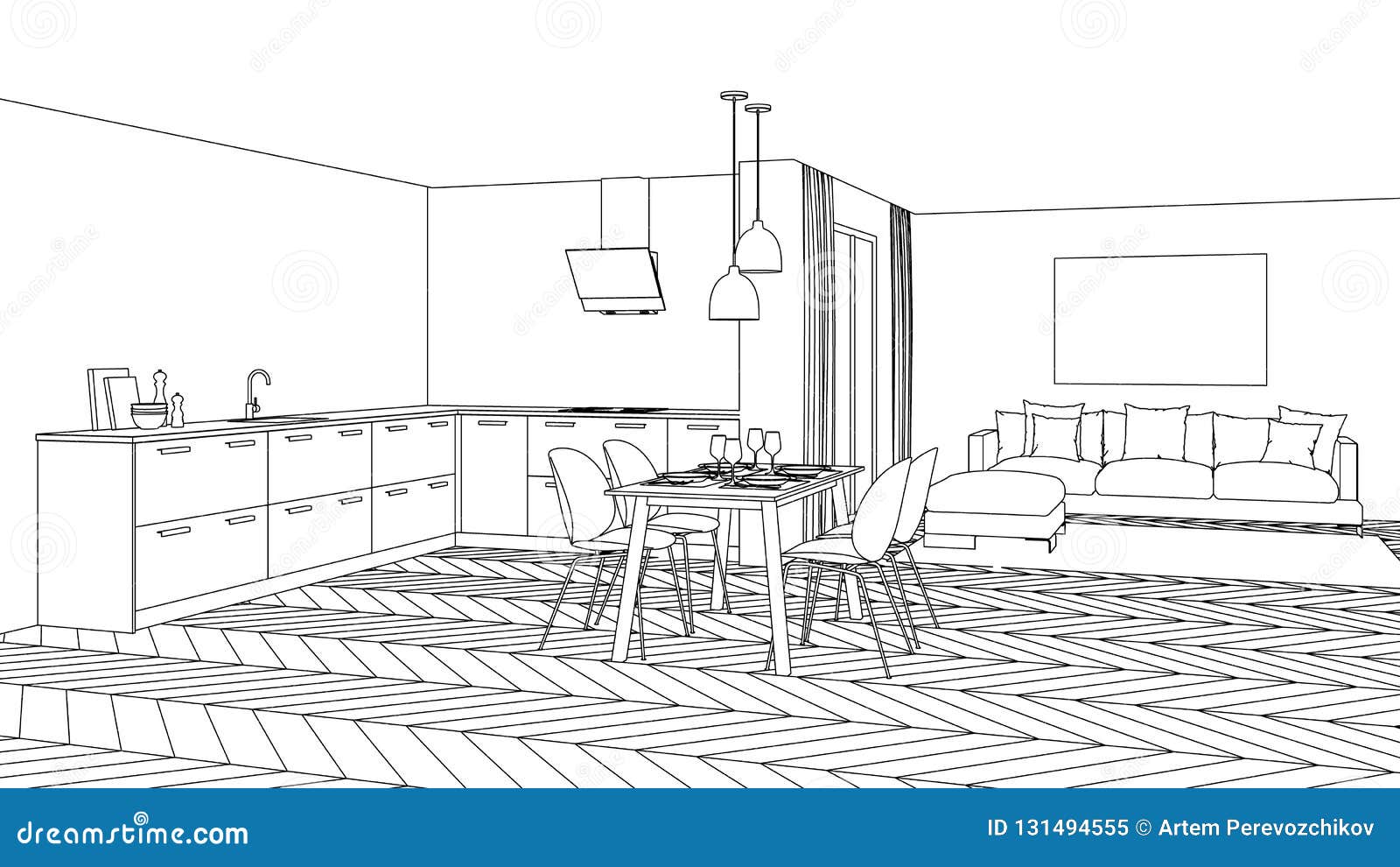 Modern House Interior. Design Project. Sketch Stock Illustration ...