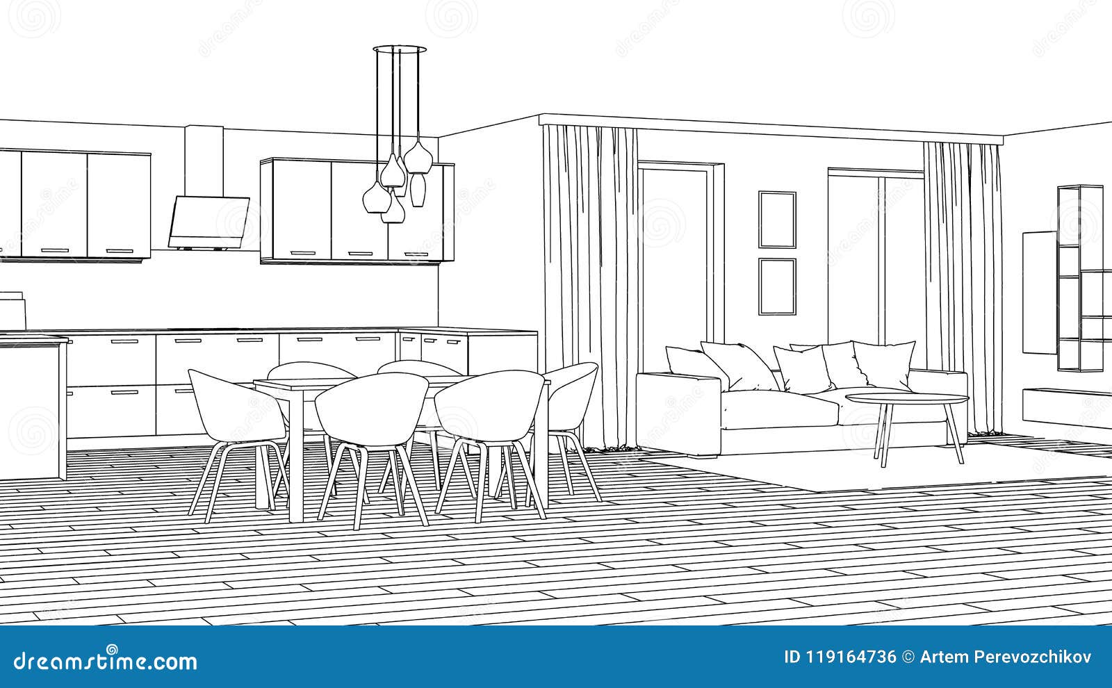 Modern House Interior. Design Project. Sketch Stock Illustration ...