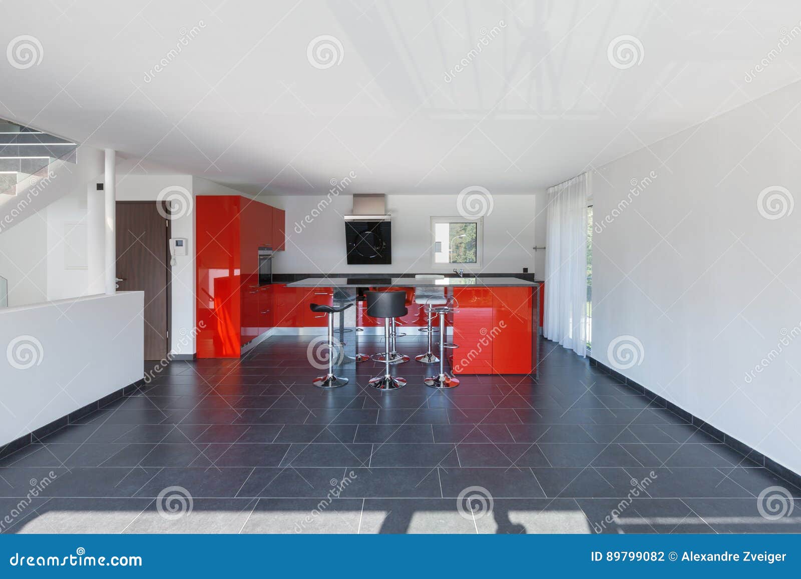 Modern House Interior Empty Kitchen, Dining Room Stock Photo - Image of ...