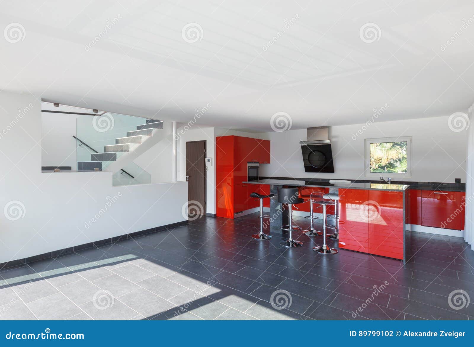 Modern House Interior Empty Kitchen, Dining Room Stock Photo - Image of ...