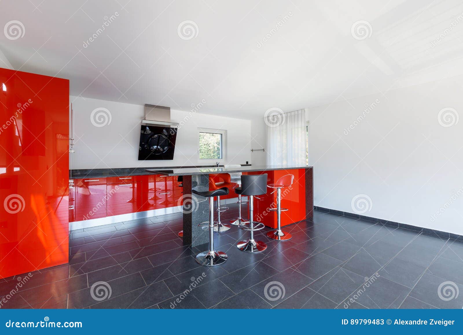 Modern House Interior Empty Kitchen, Dining Room Stock Image - Image of ...