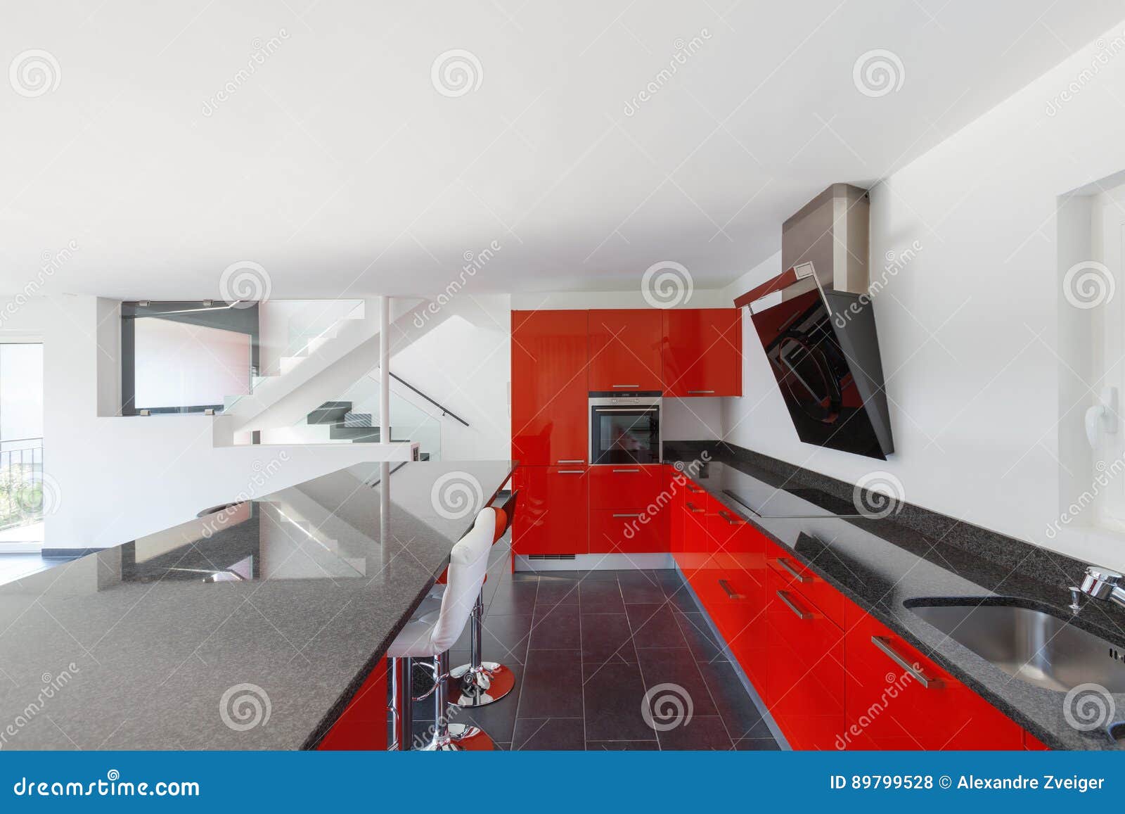 Modern House Interior Empty Kitchen, Dining Room Stock Photo - Image of ...