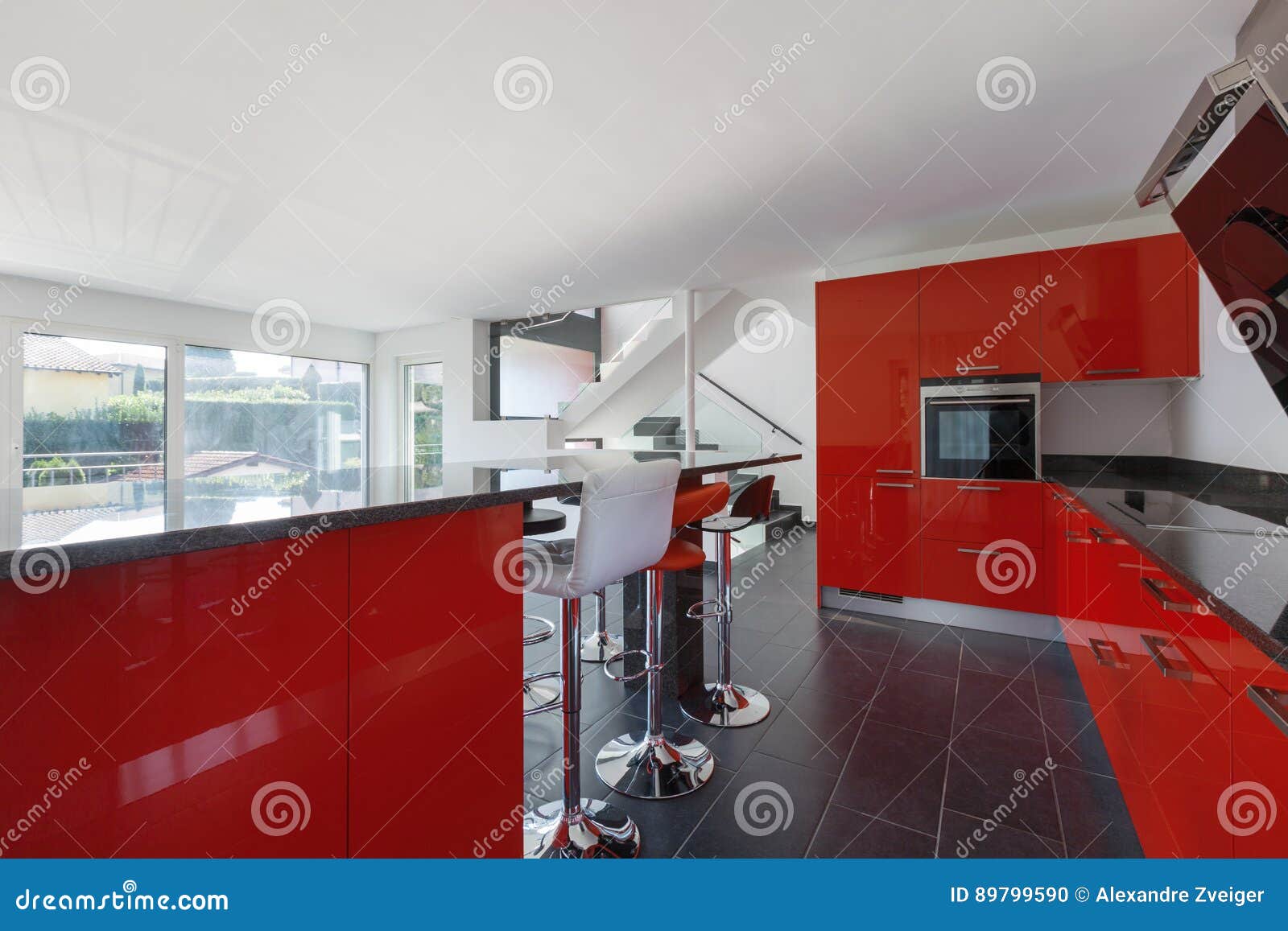 Modern House Interior Empty Kitchen, Dining Room Stock Photo - Image of ...