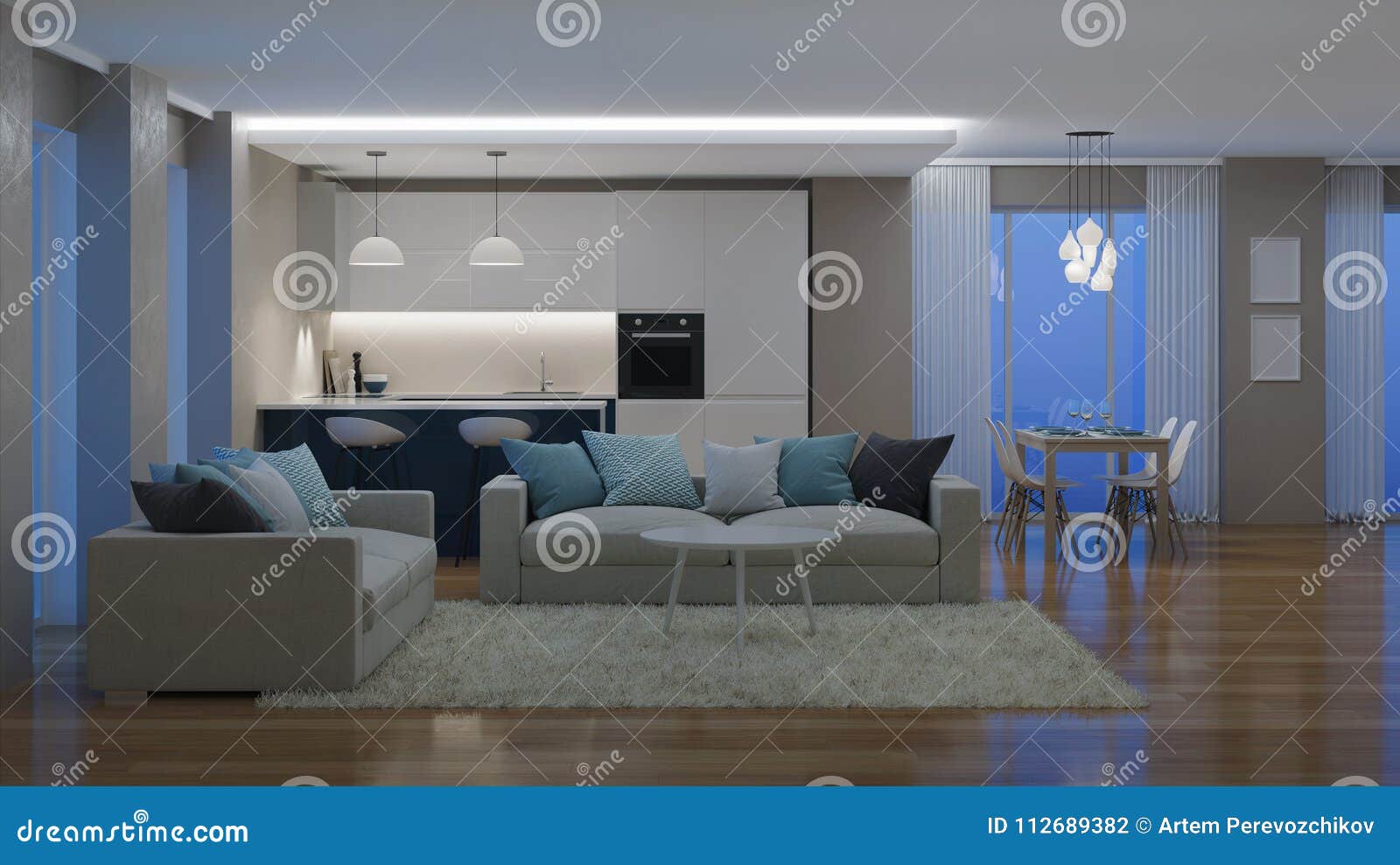 Modern House Interior. 3D Rendering. Stock Illustration - Illustration ...