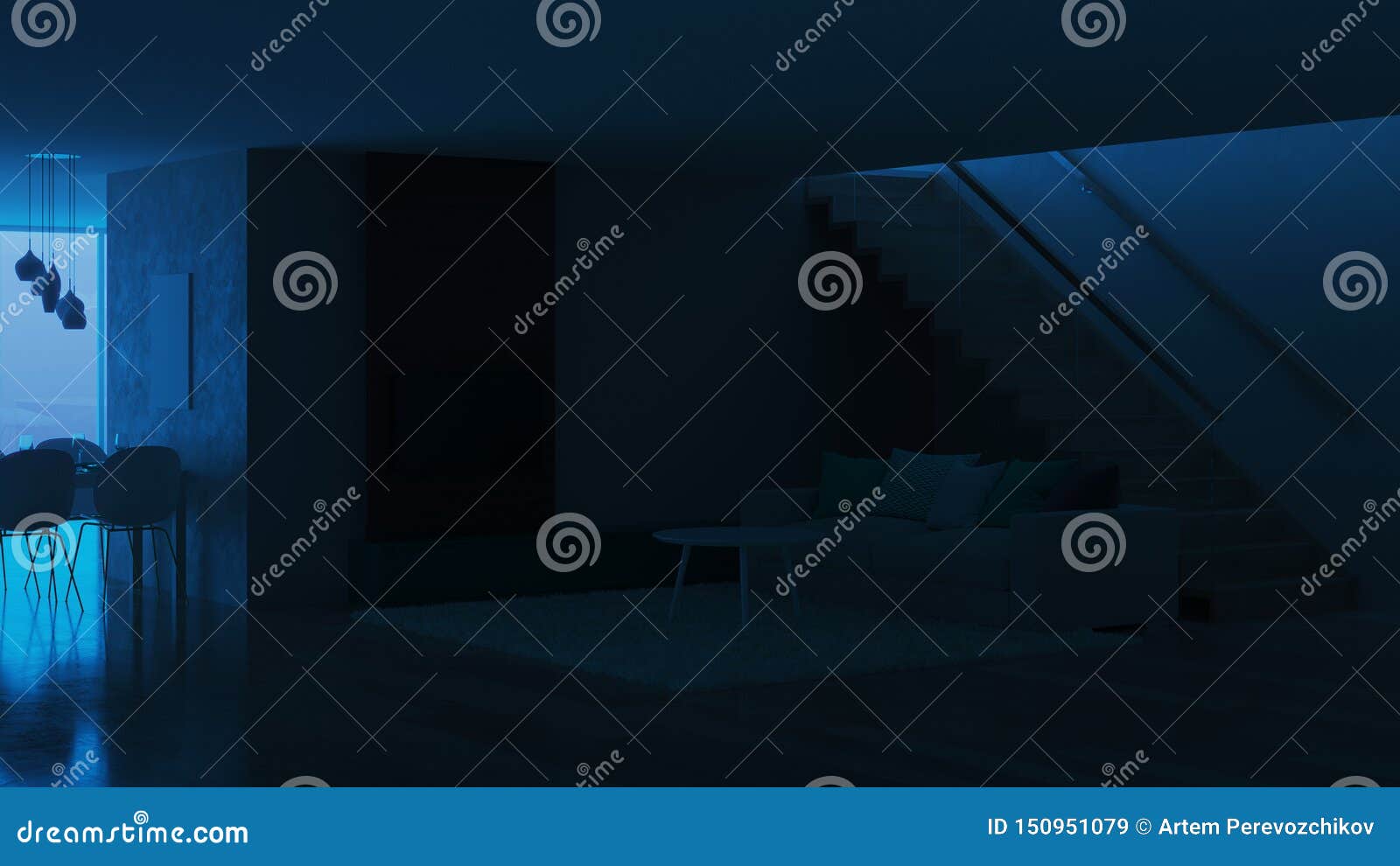 Modern House Interior. Night. Evening Lighting Stock Illustration ...