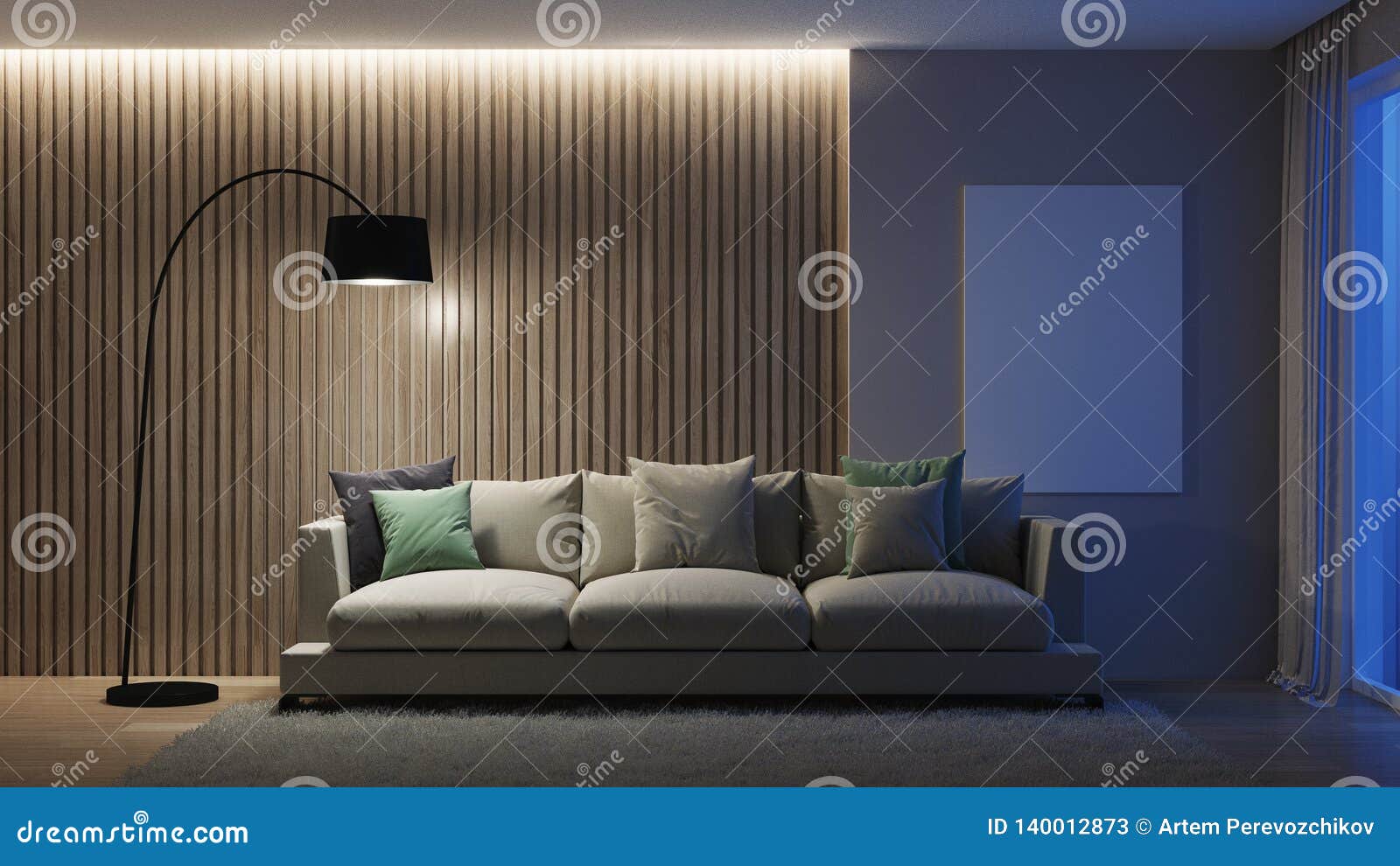 Modern House Interior. Night. Evening Lighting Stock Illustration ...