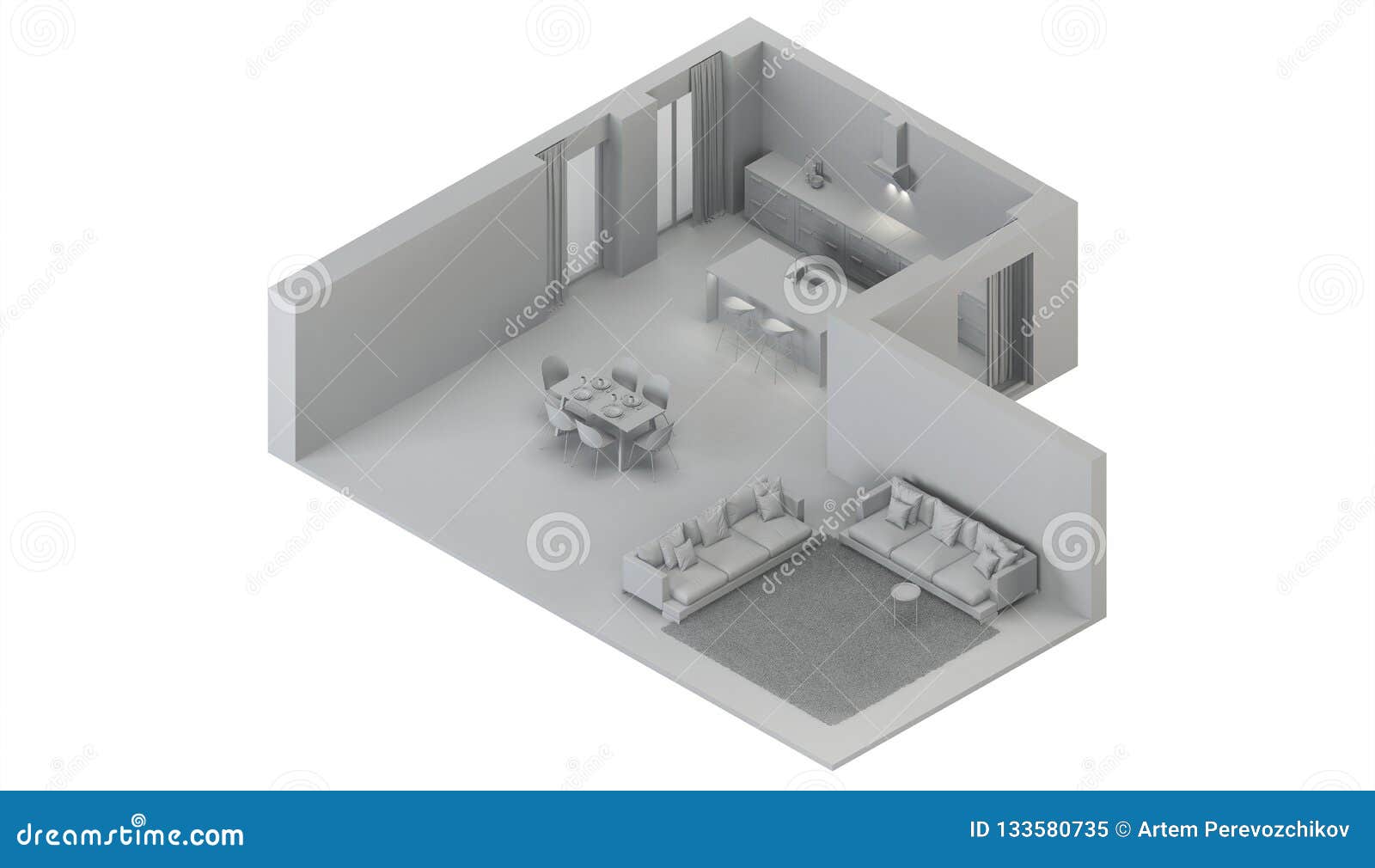 Modern House Interior. Orthogonal Projection Stock Image - Image of ...