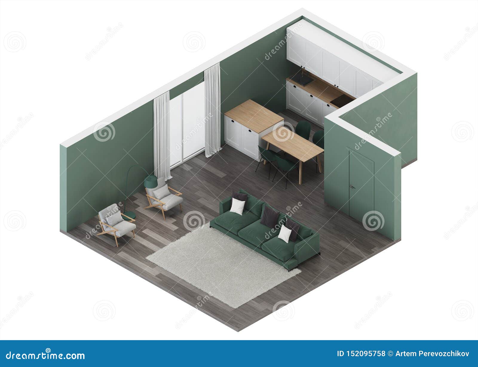 Modern House Interior. Orthogonal Projection Stock Illustration ...