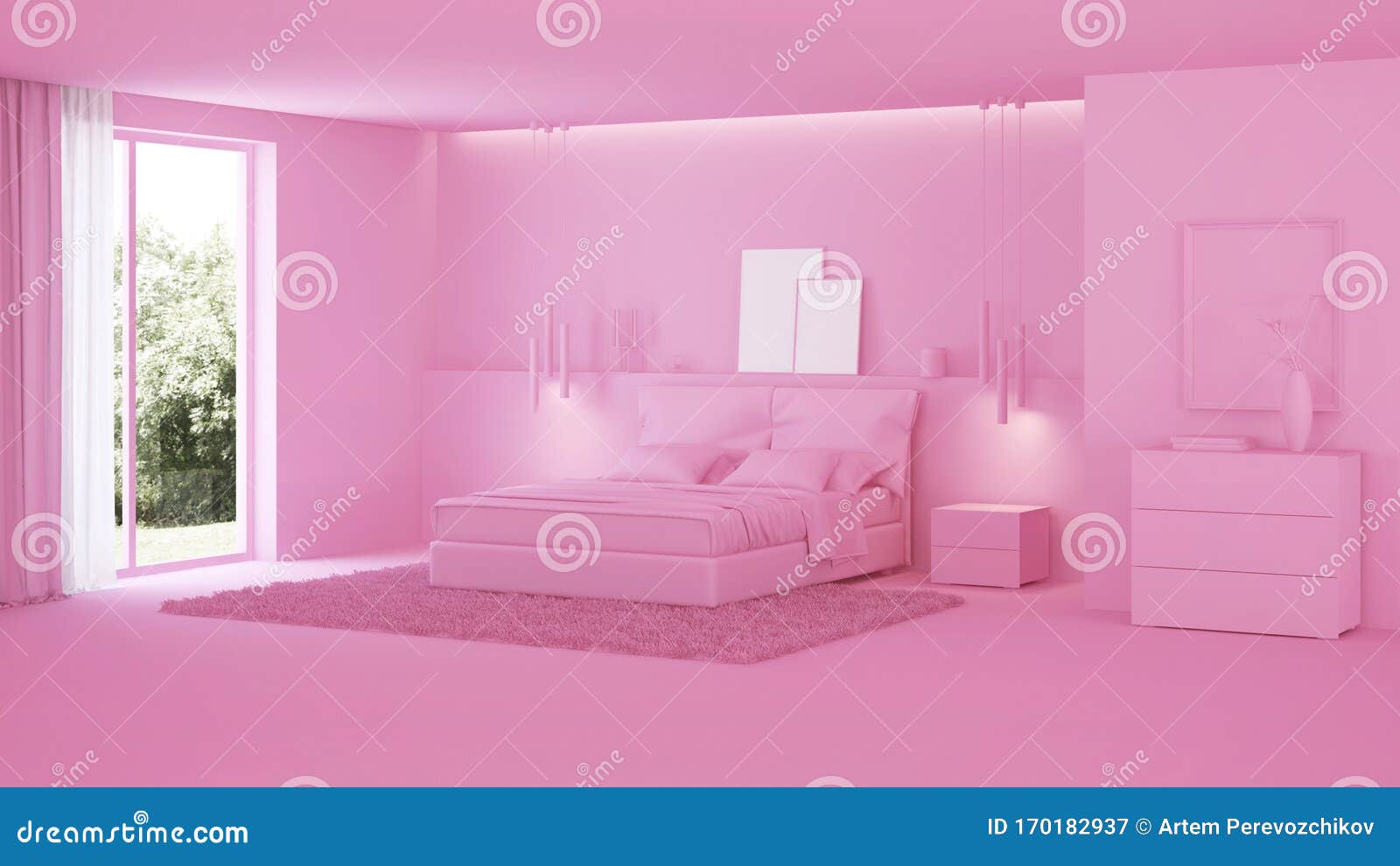 Modern House Interior. Pink Interior Stock Illustration - Illustration ...