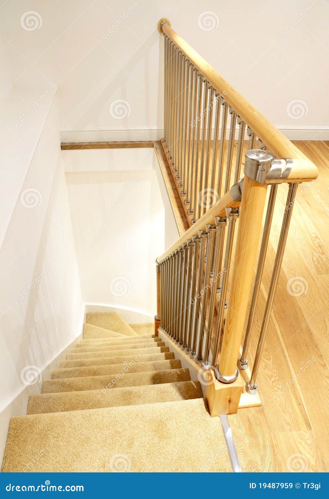 Modern House Interior - Stairs with Chrome Railing Stock Image - Image ...