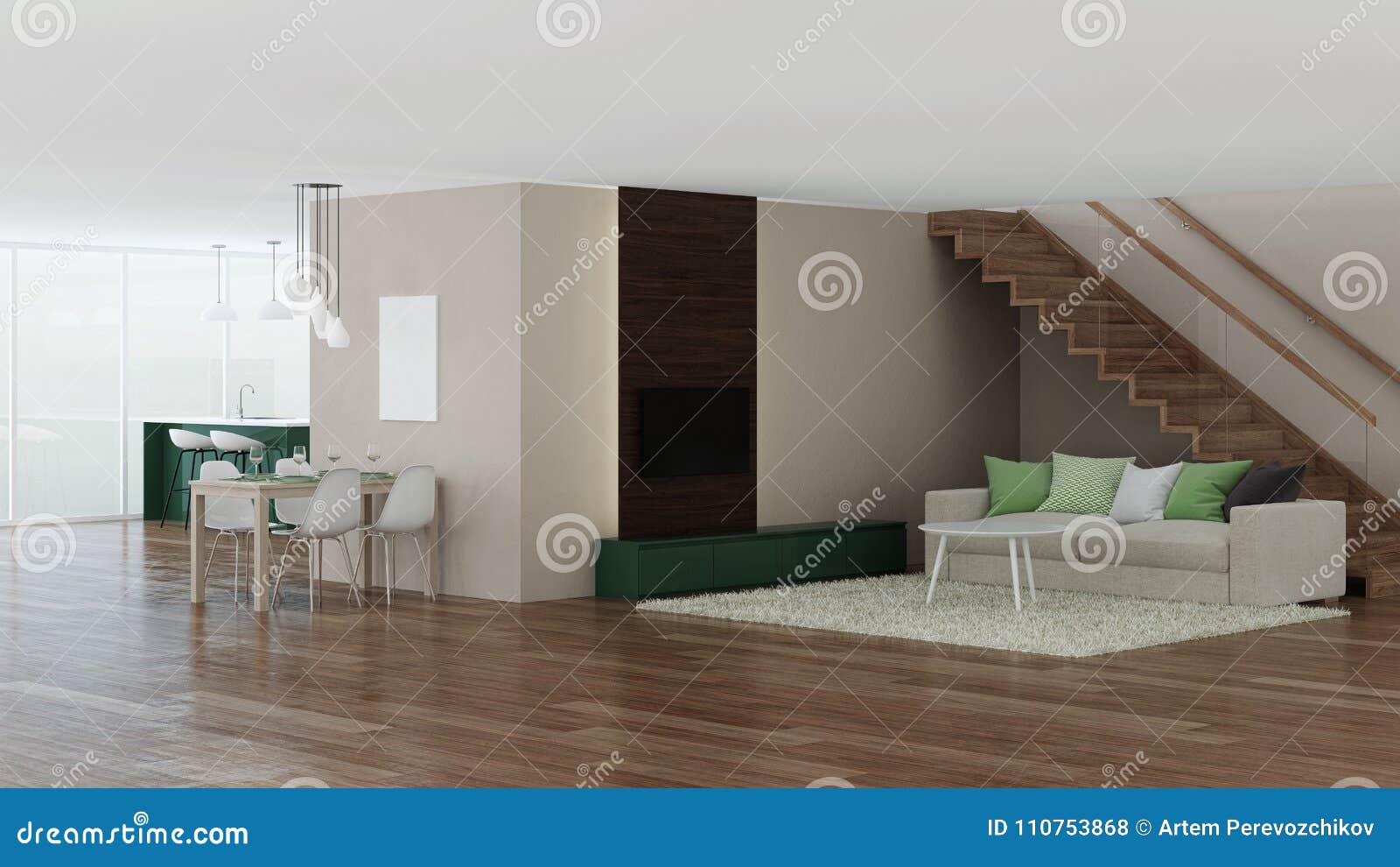 Modern House Interior. 3D Rendering. Stock Illustration - Illustration ...