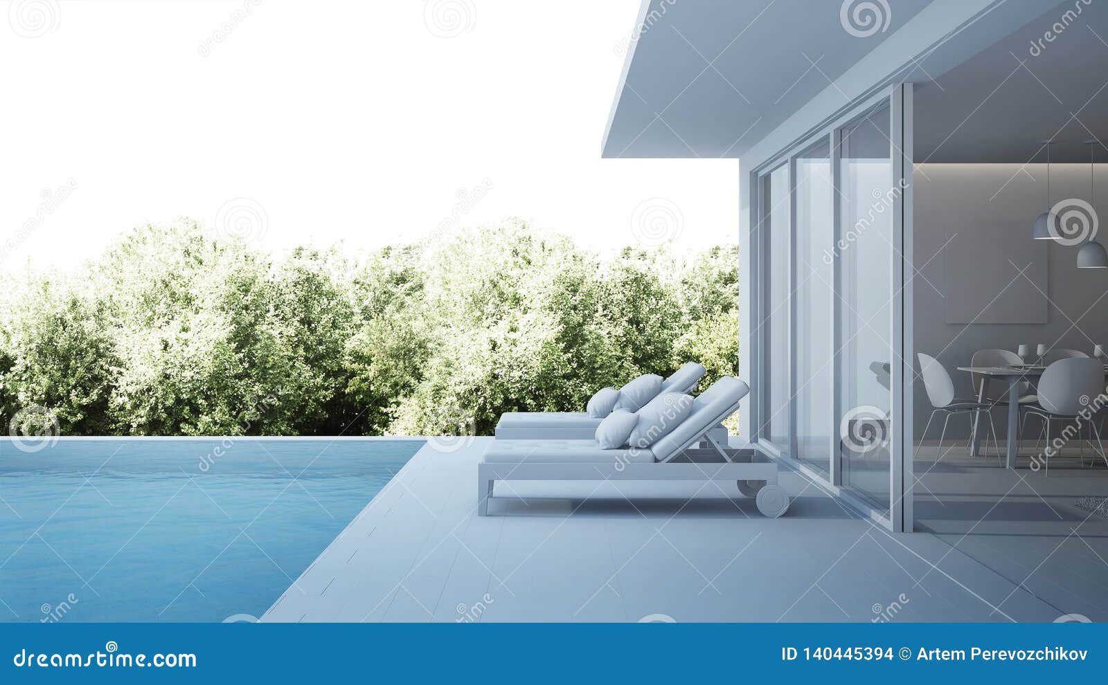 Modern House Interior. Interior of a Villa with a Swimming Pool Stock ...