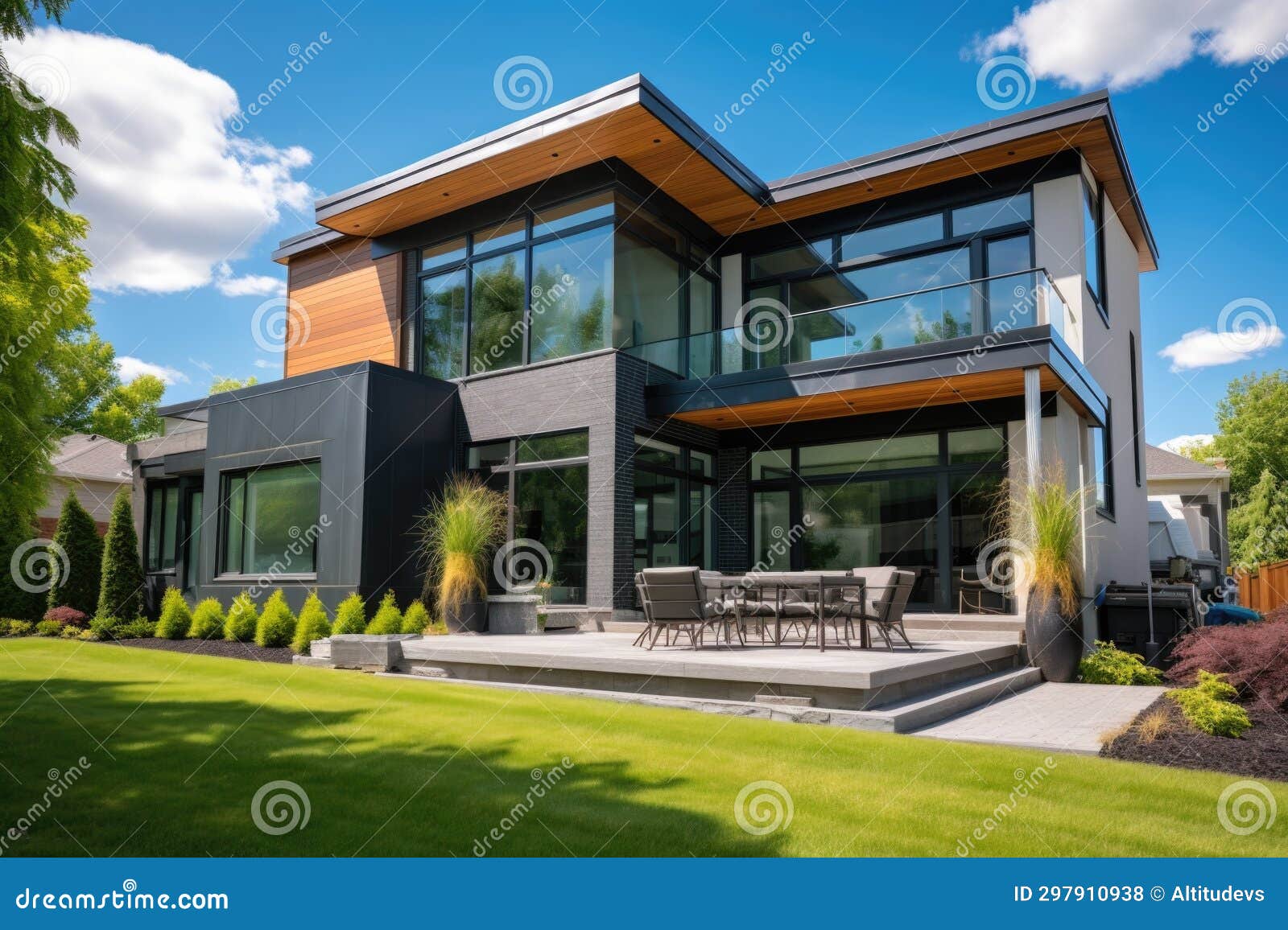 Modern House with Large Windows for Natural Light Stock Photo - Image ...