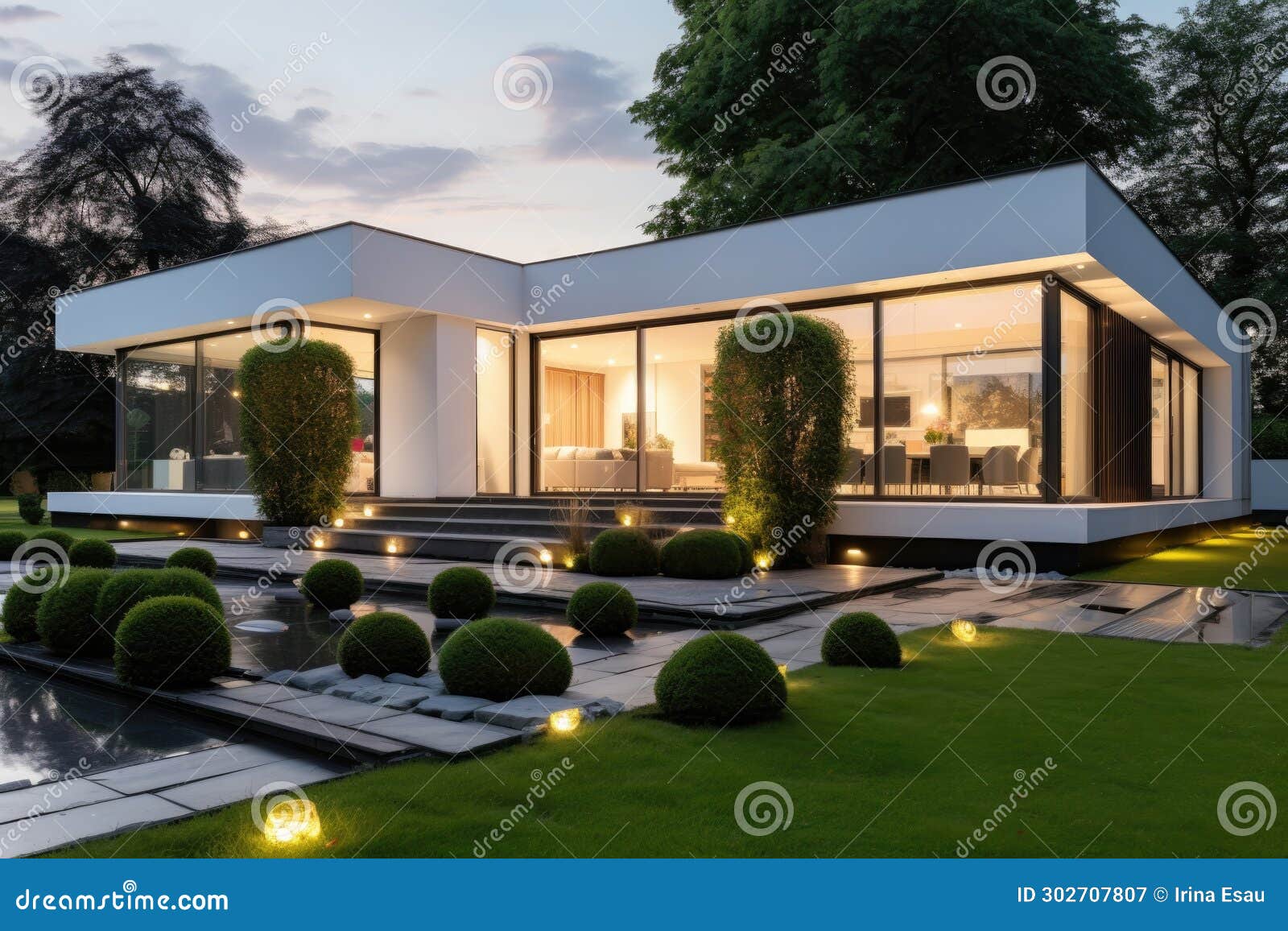 Modern House with Large Windows and Terrace Stock Image - Image of ...