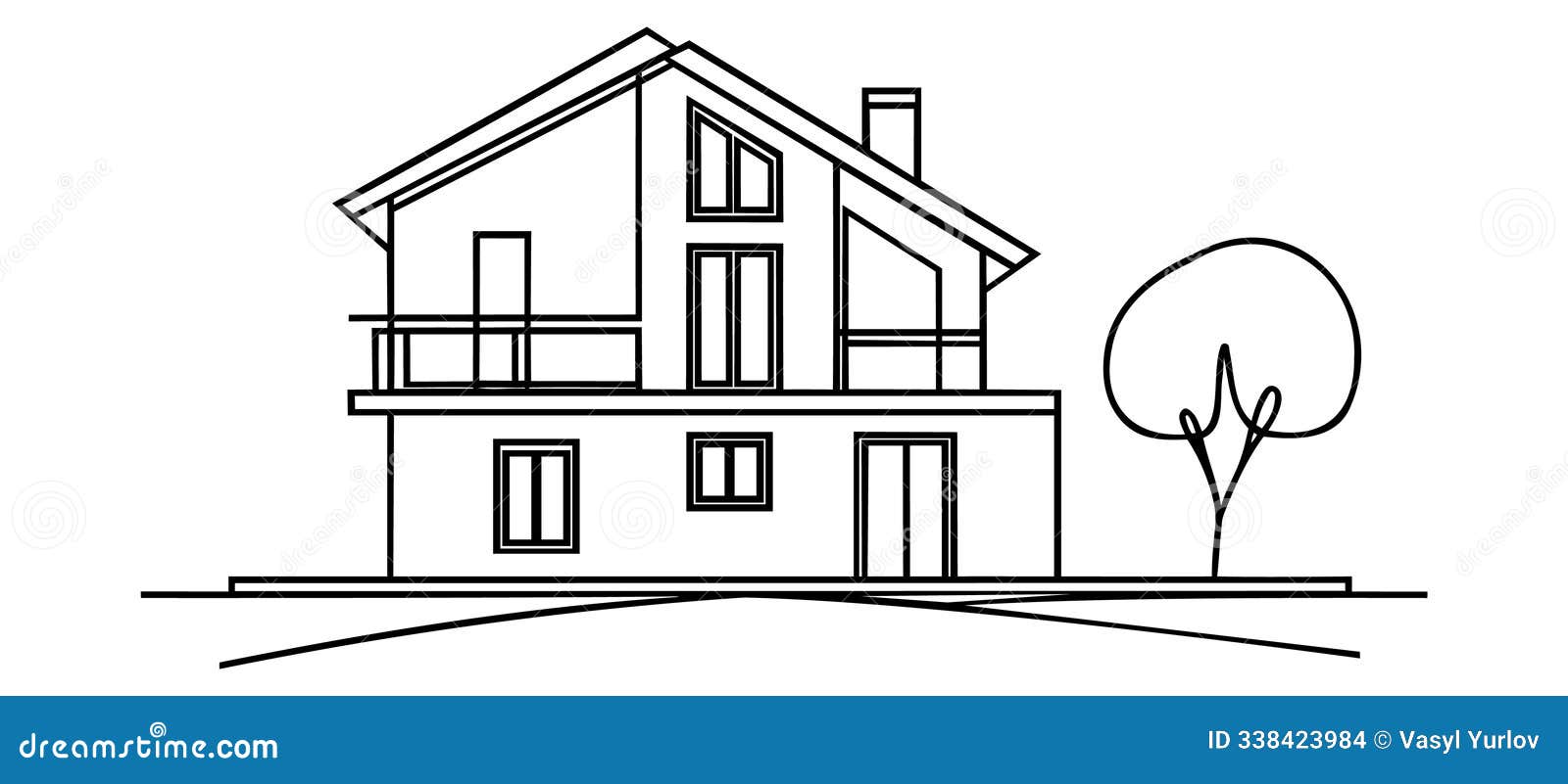 Modern House Line Drawing. Construction Concept Stock Illustration ...