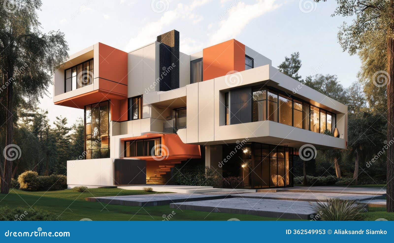 A Modern House with a Lot of Windows Stock Illustration - Illustration ...