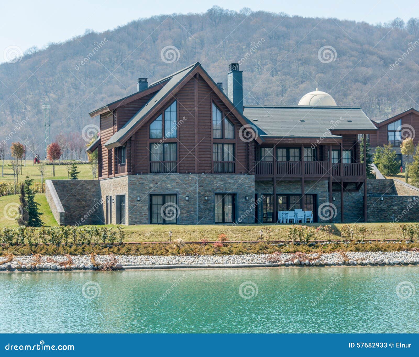Modern House Near Water on Bright Day Stock Image - Image of luxury ...