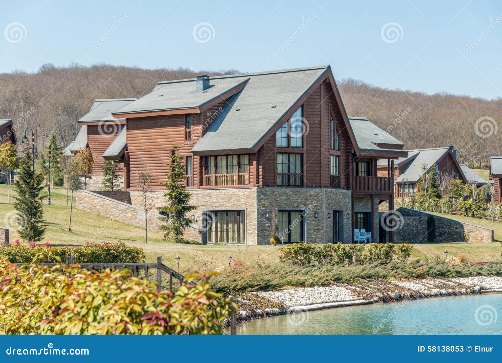 Modern house near water stock image. Image of architecture - 58138053