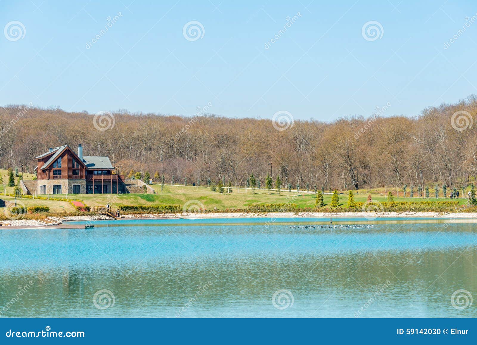 Modern House Near Water on Bright Day Stock Photo - Image of expensive ...