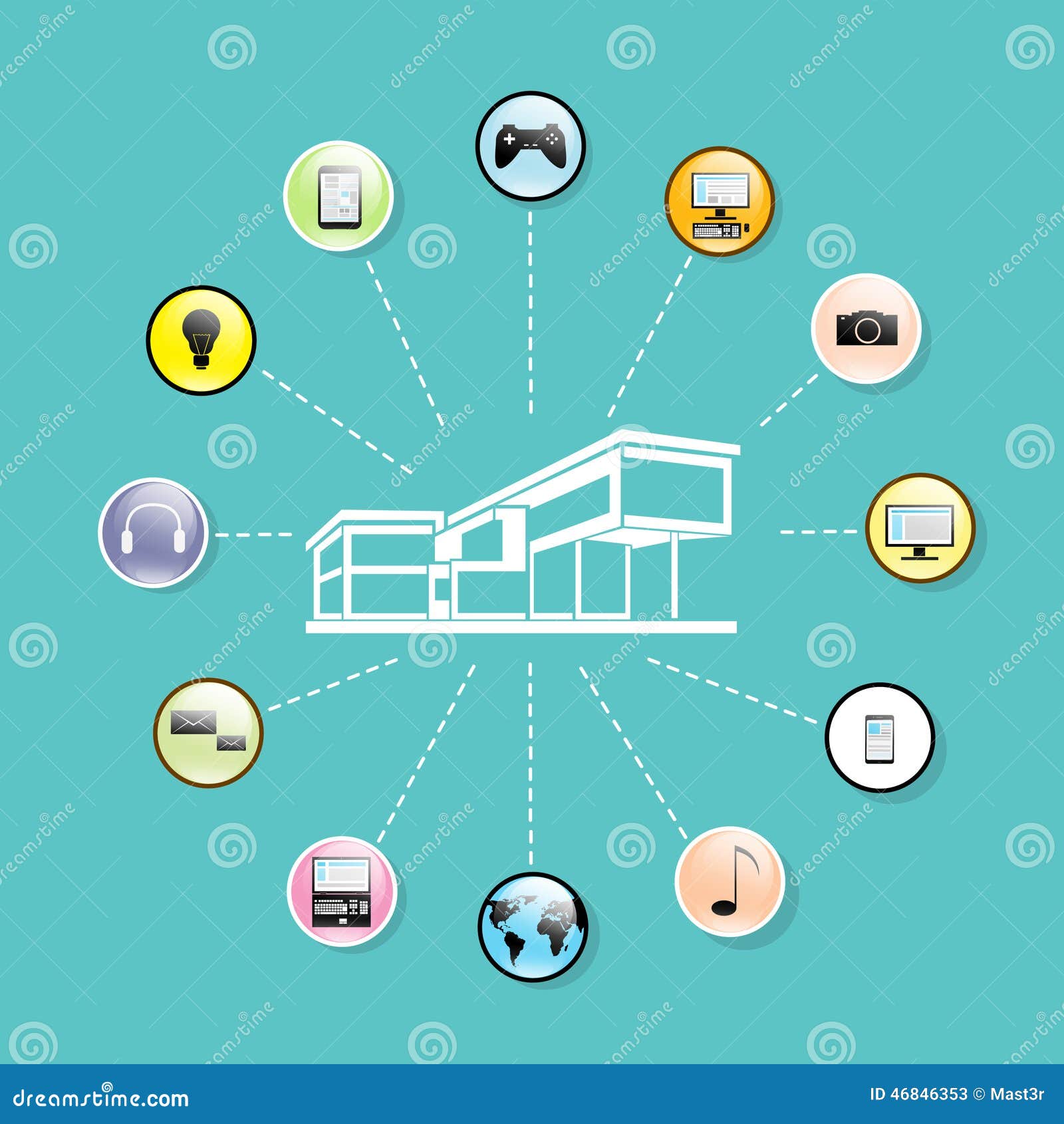 Modern House Network Connection Flat Icons Set Stock Vector ...
