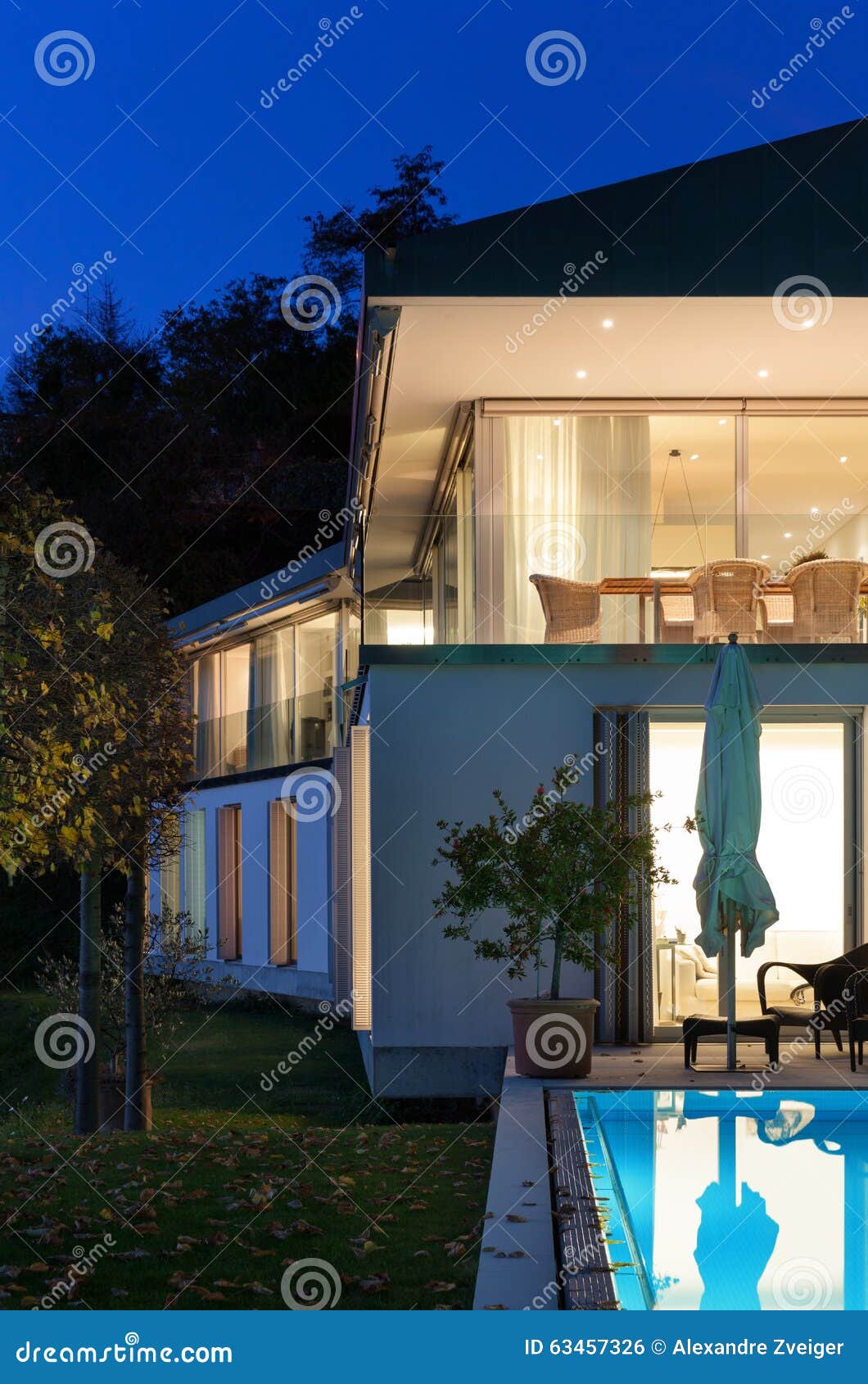 Modern house by night stock photo. Image of real, scenic - 63457326