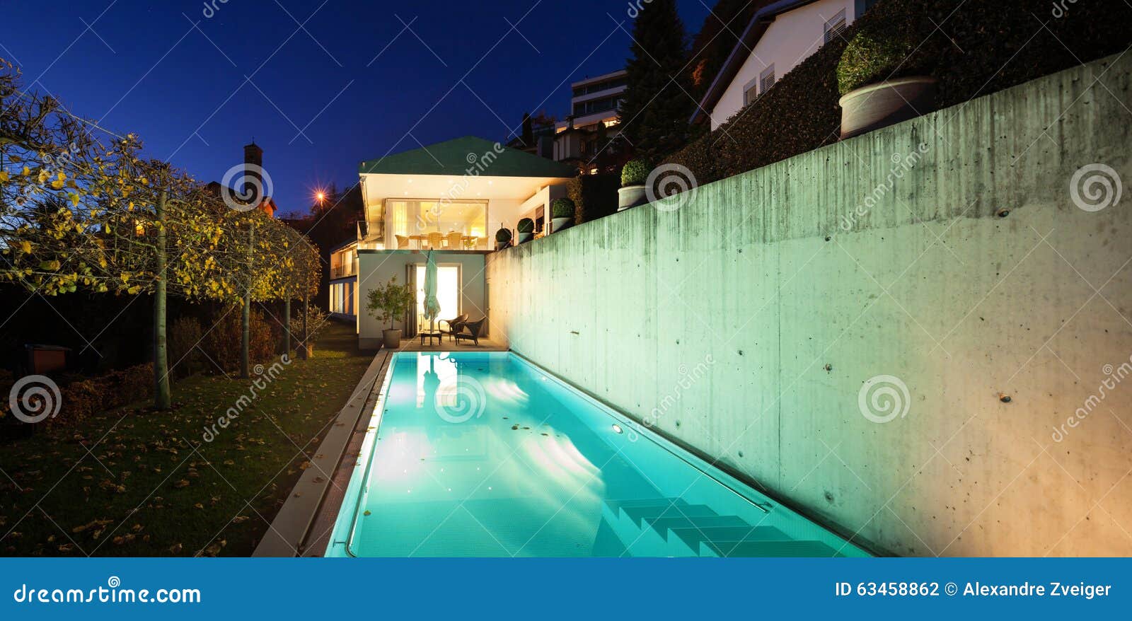 Modern house by night stock photo. Image of architecture - 63458862