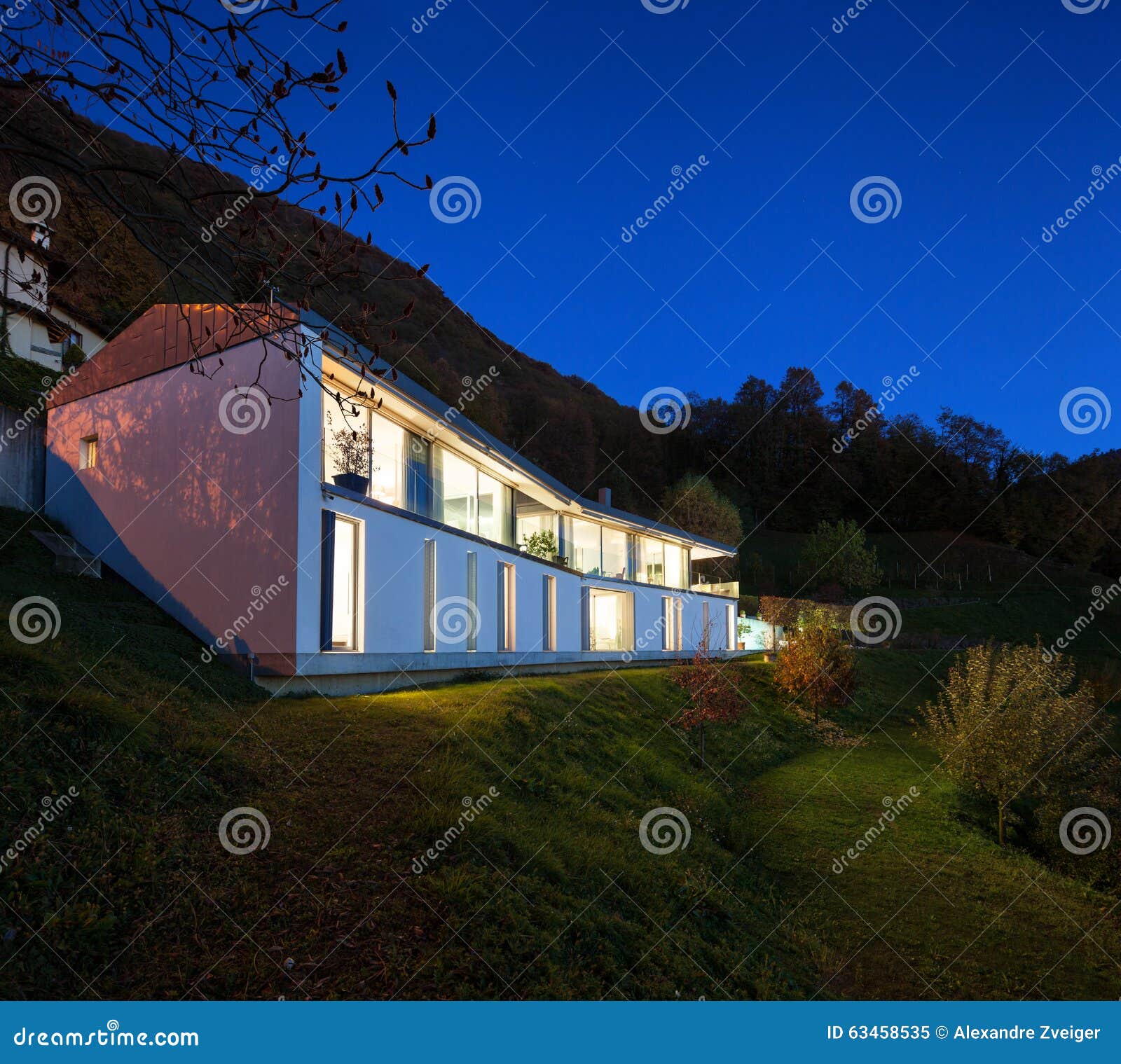 Modern house by night stock image. Image of outdoor, estate - 63458535