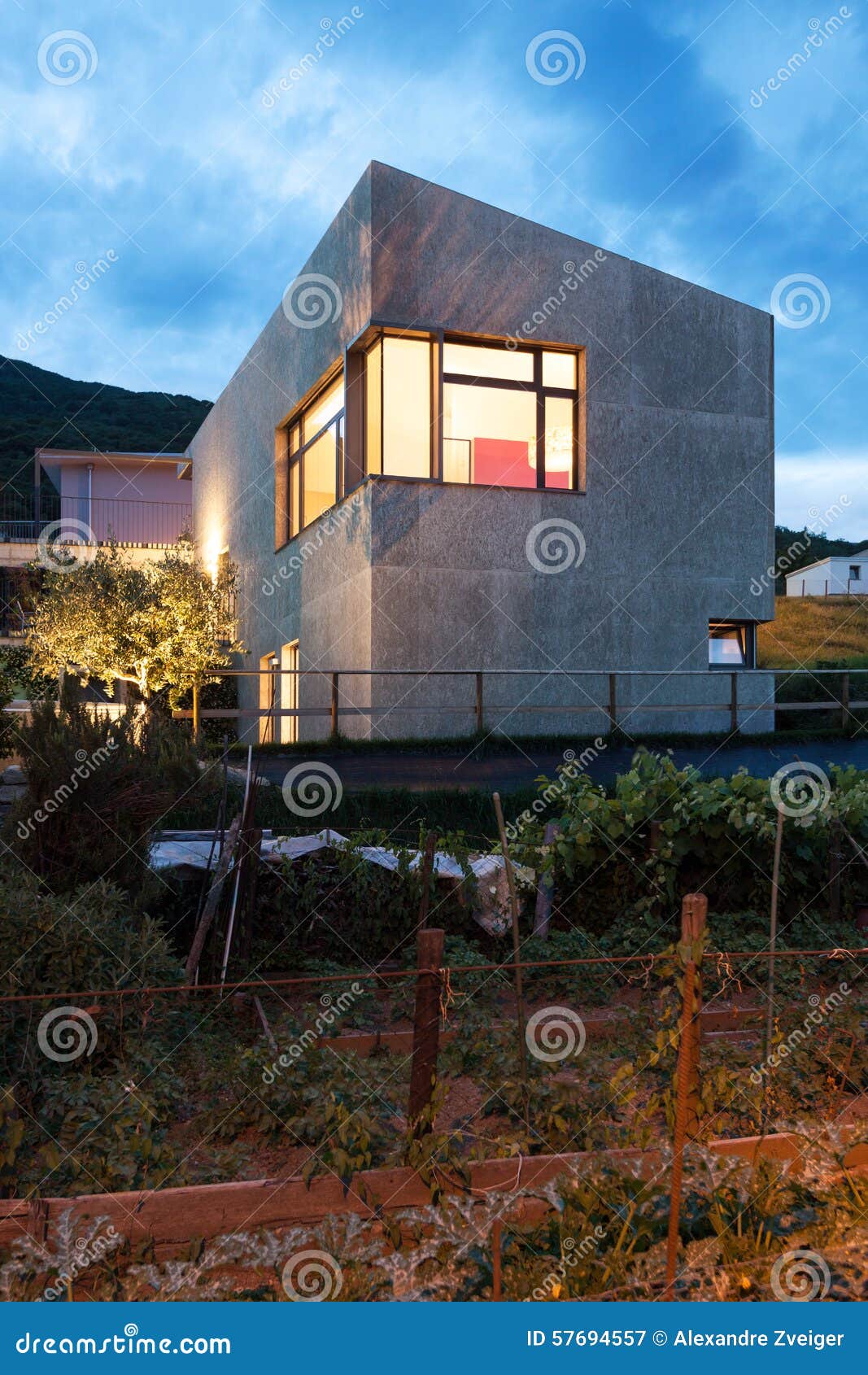 Modern house by night stock image. Image of home, illumination - 57694557