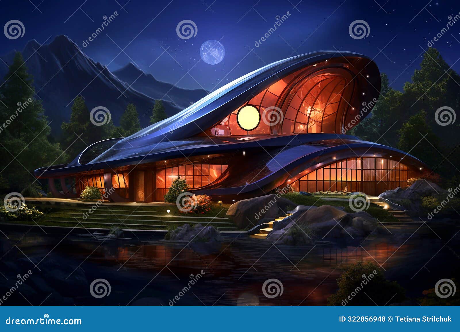 Modern House at Night with Starry Sky, Home and Future. Efficient ...