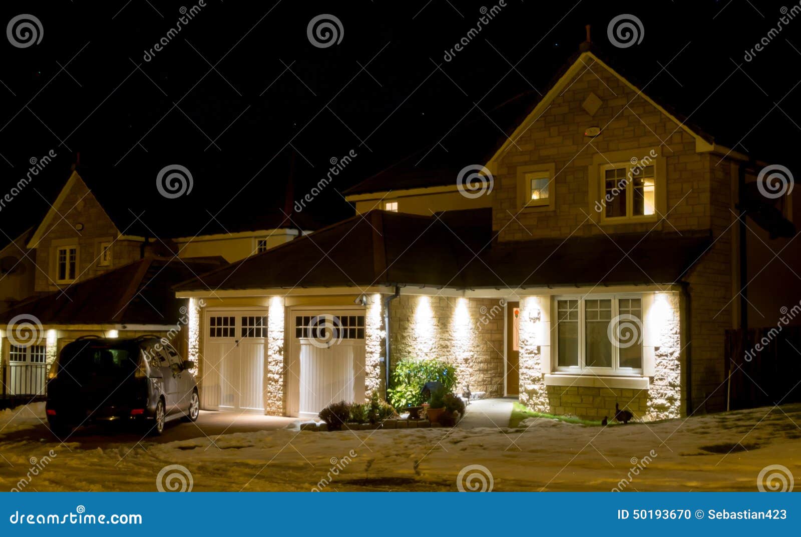 Modern house at night stock photo. Image of exterior - 50193670