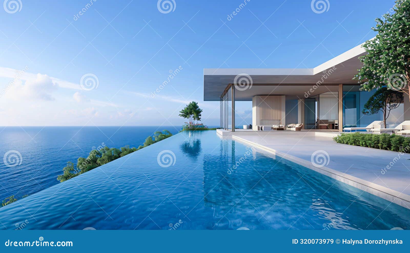 Modern House with Ocean-view Pool. Generative by AI Stock Illustration ...