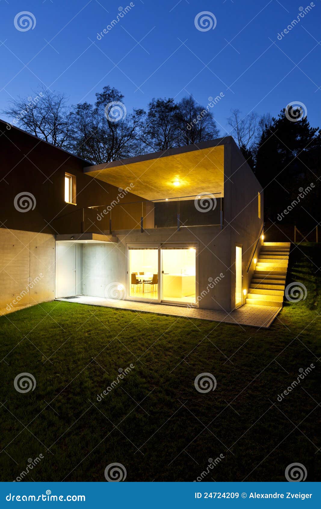 Modern House, Outdoor by Night Stock Image - Image of concrete, cement ...