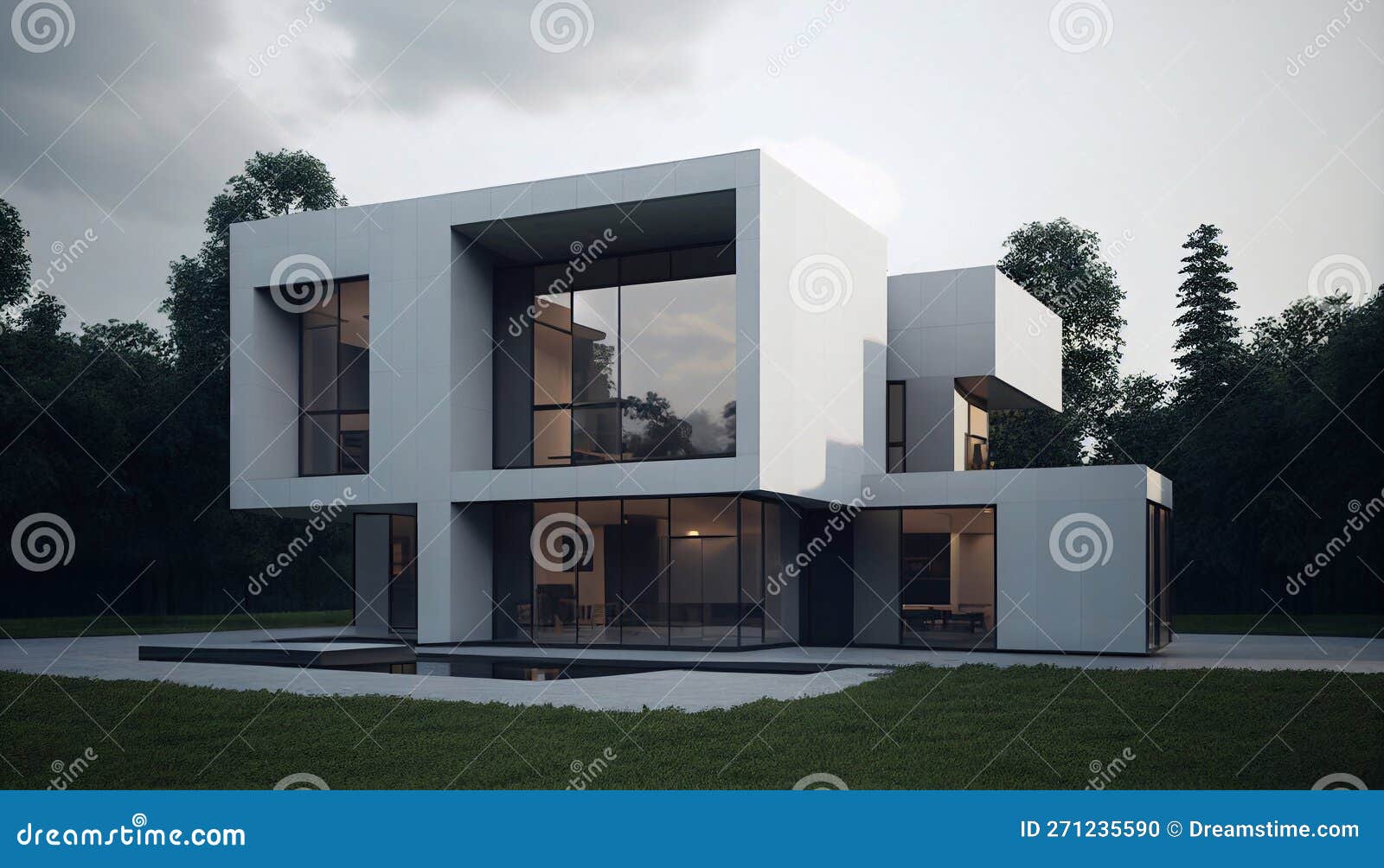 Modern House with Panoramic Windows. Exterior. Stock Photo - Image of ...