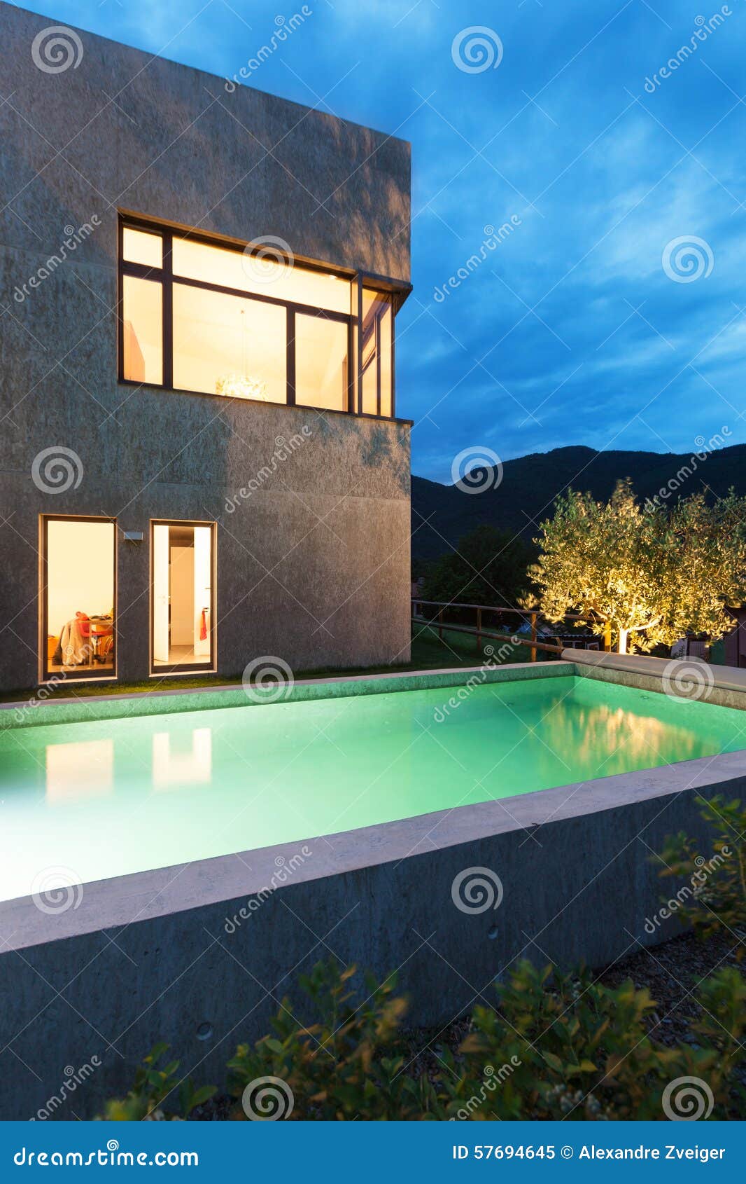Modern house with pool stock image. Image of construction - 57694645
