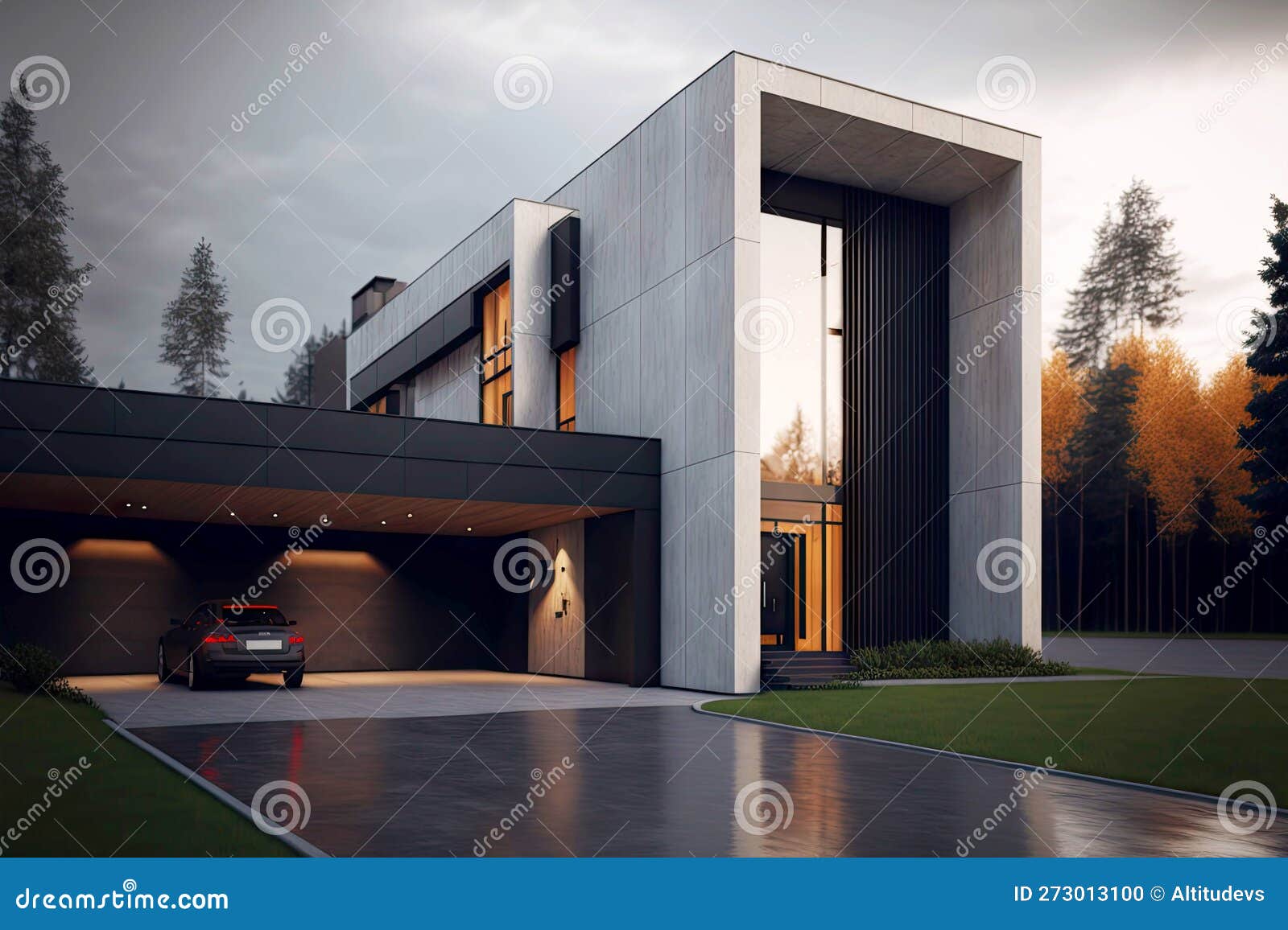Modern House with Rectangular Roof, Light Finishes and Spacious Garage ...