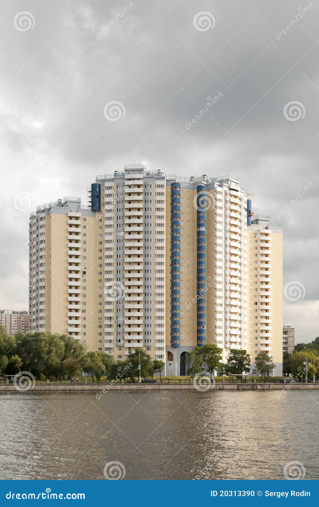 Modern house on river bank stock photo. Image of apartment - 20313390