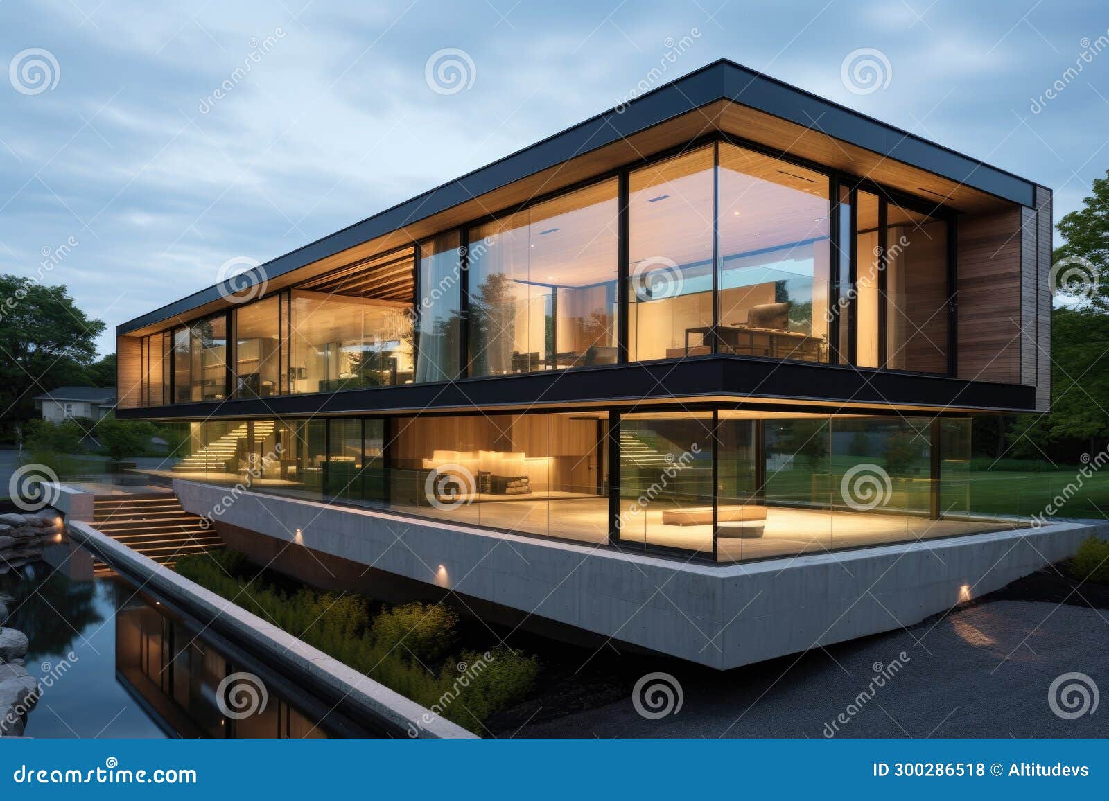 A Modern House with a Single, Long Horizontal Window Stock Illustration ...