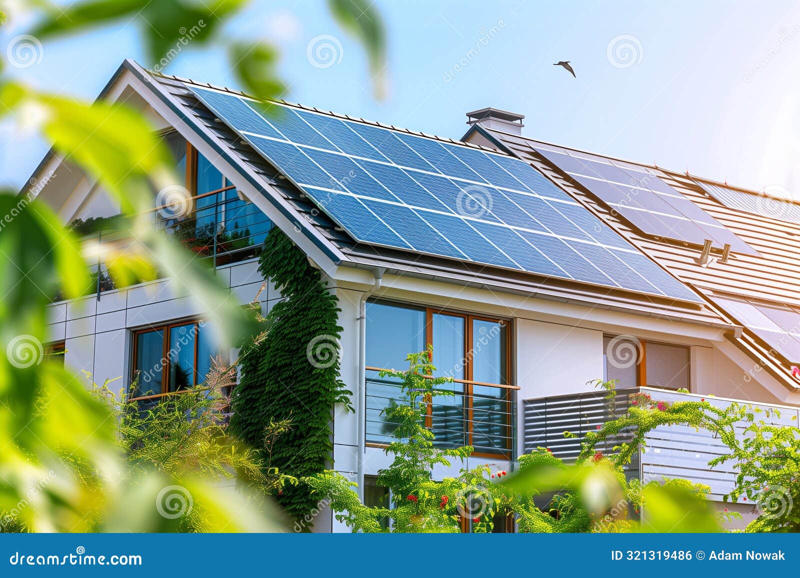 Modern House with Solar Panels Stock Illustration - Illustration of ...