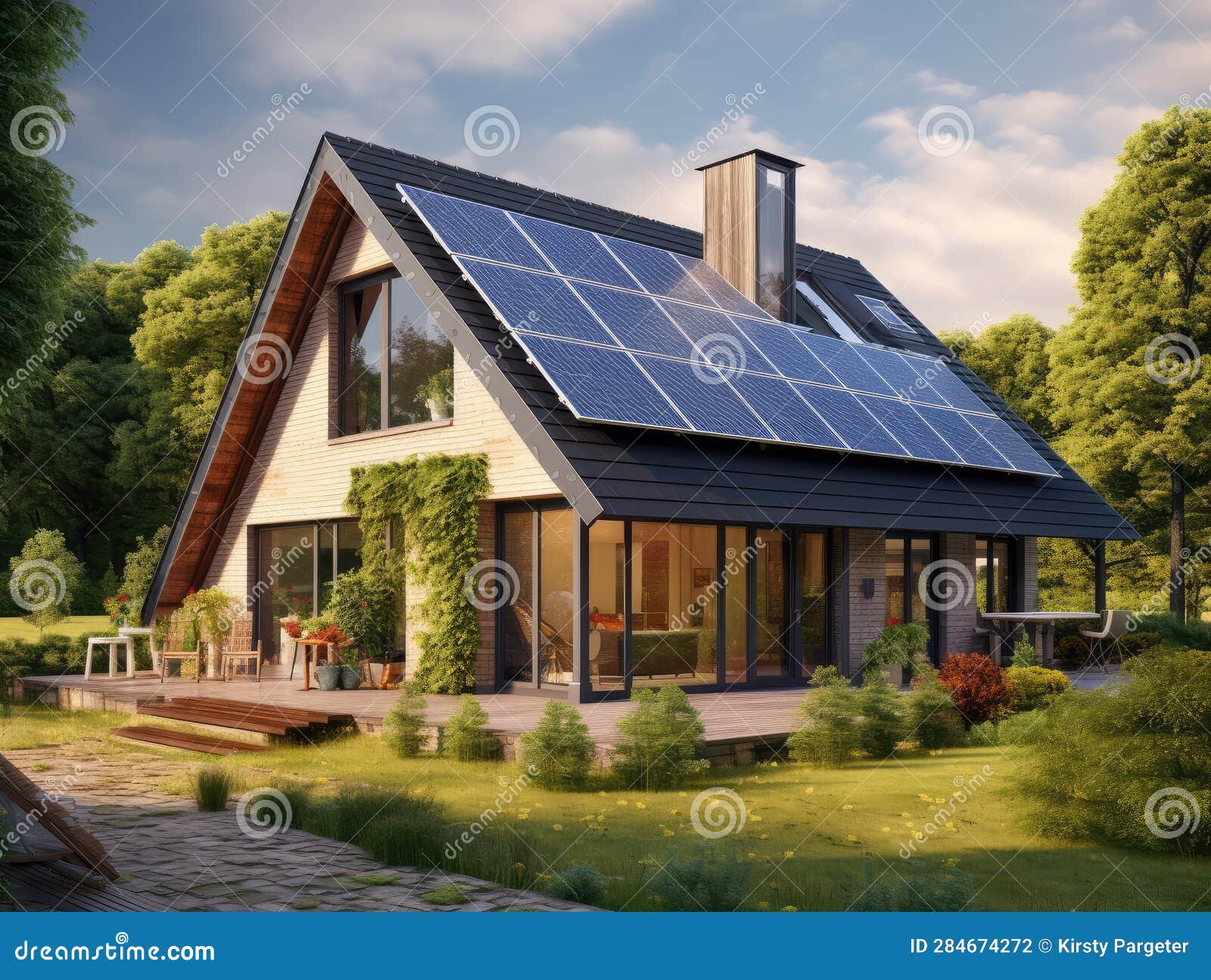 Modern House with Solar Panels Installed Stock Illustration ...