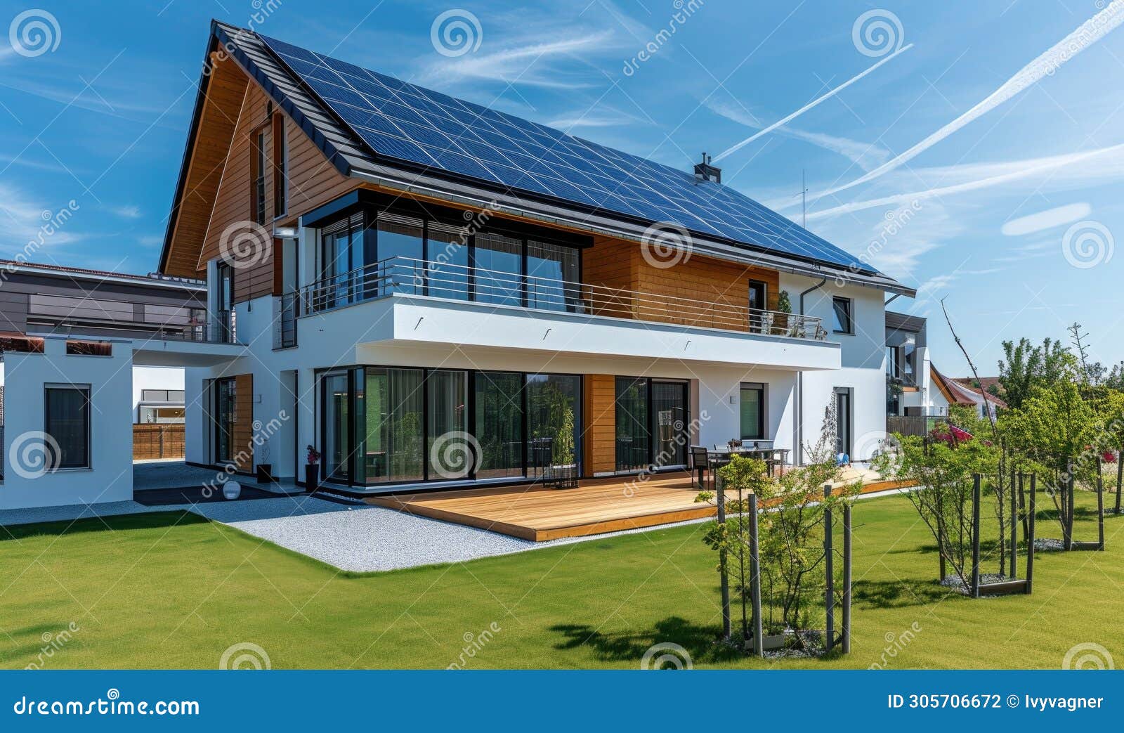 Modern House with Solar Panels Installed on the Roof. Modern House with ...