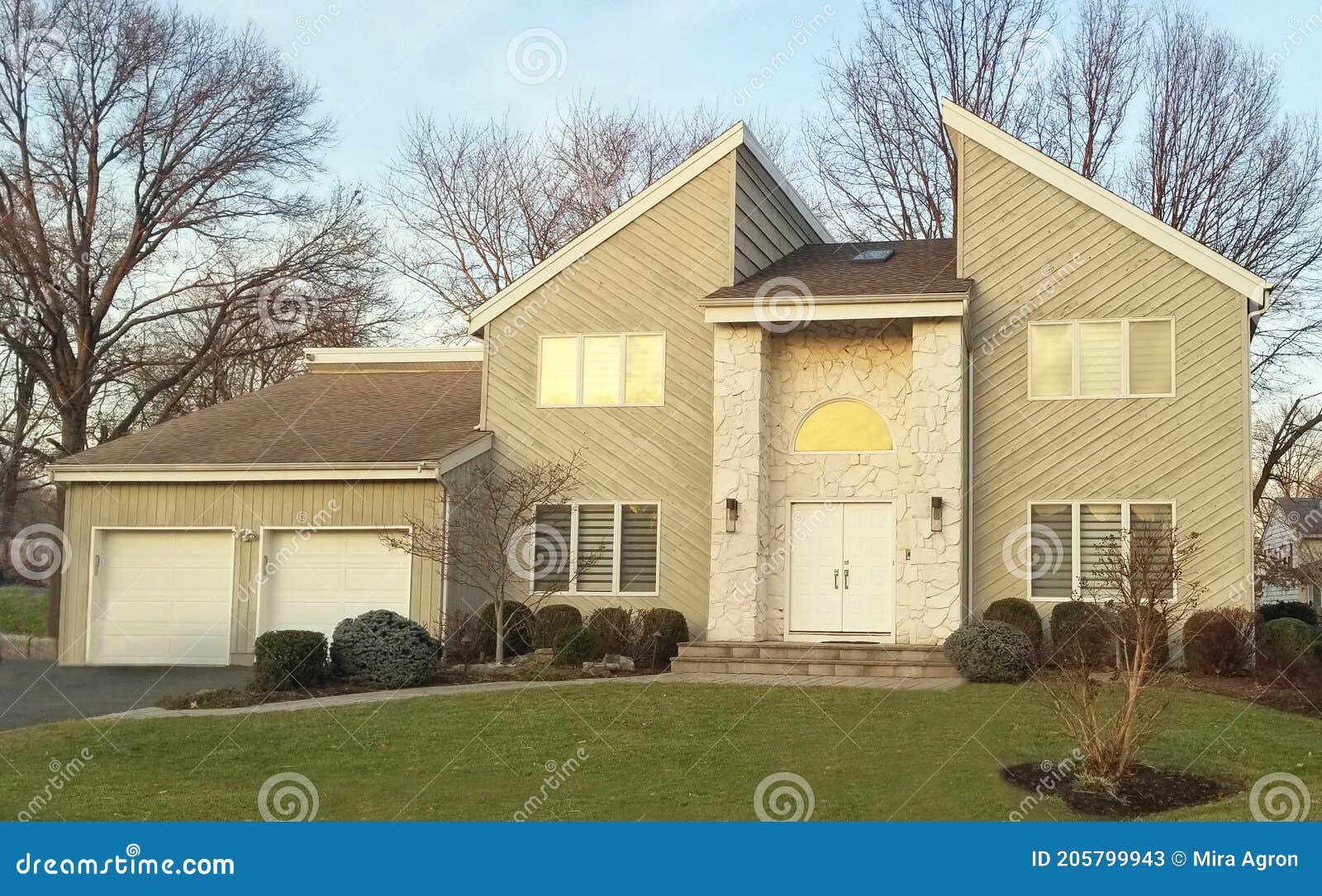 Modern House in the Suburb stock image. Image of front - 205799943