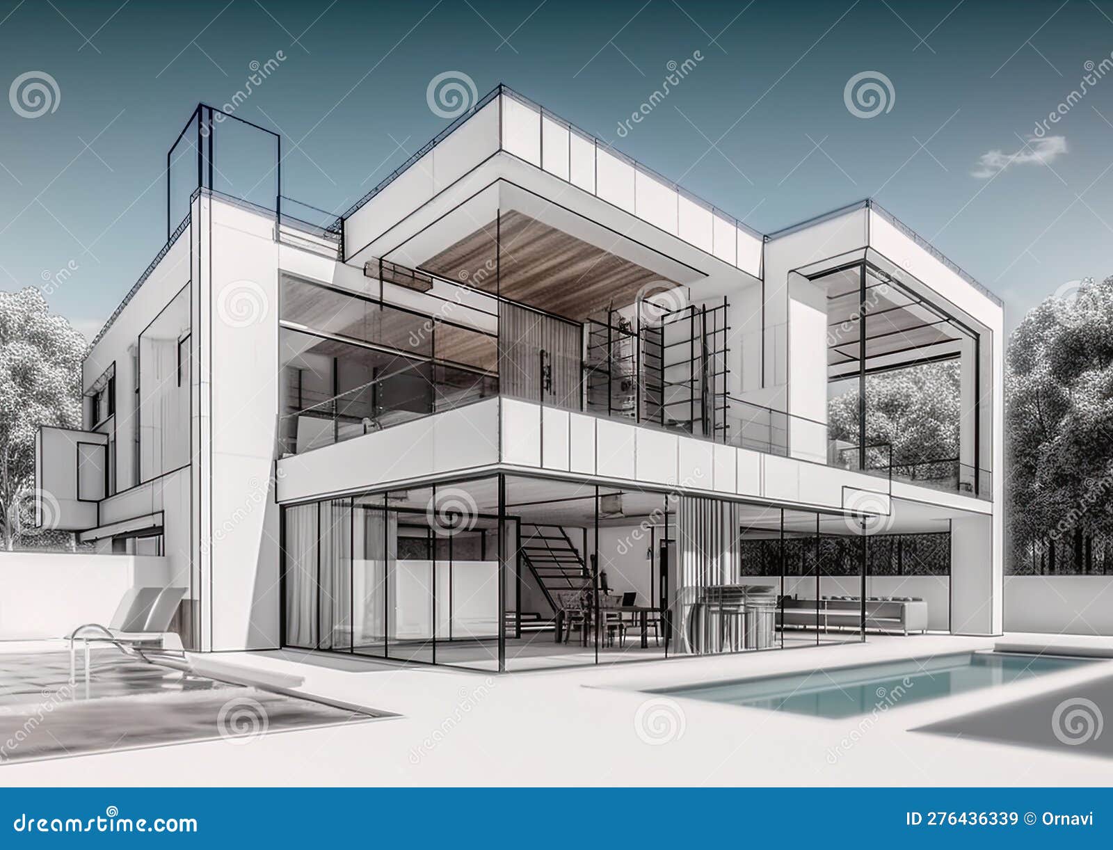 Modern House with Swimming Pool. Architectural Concept Stock ...
