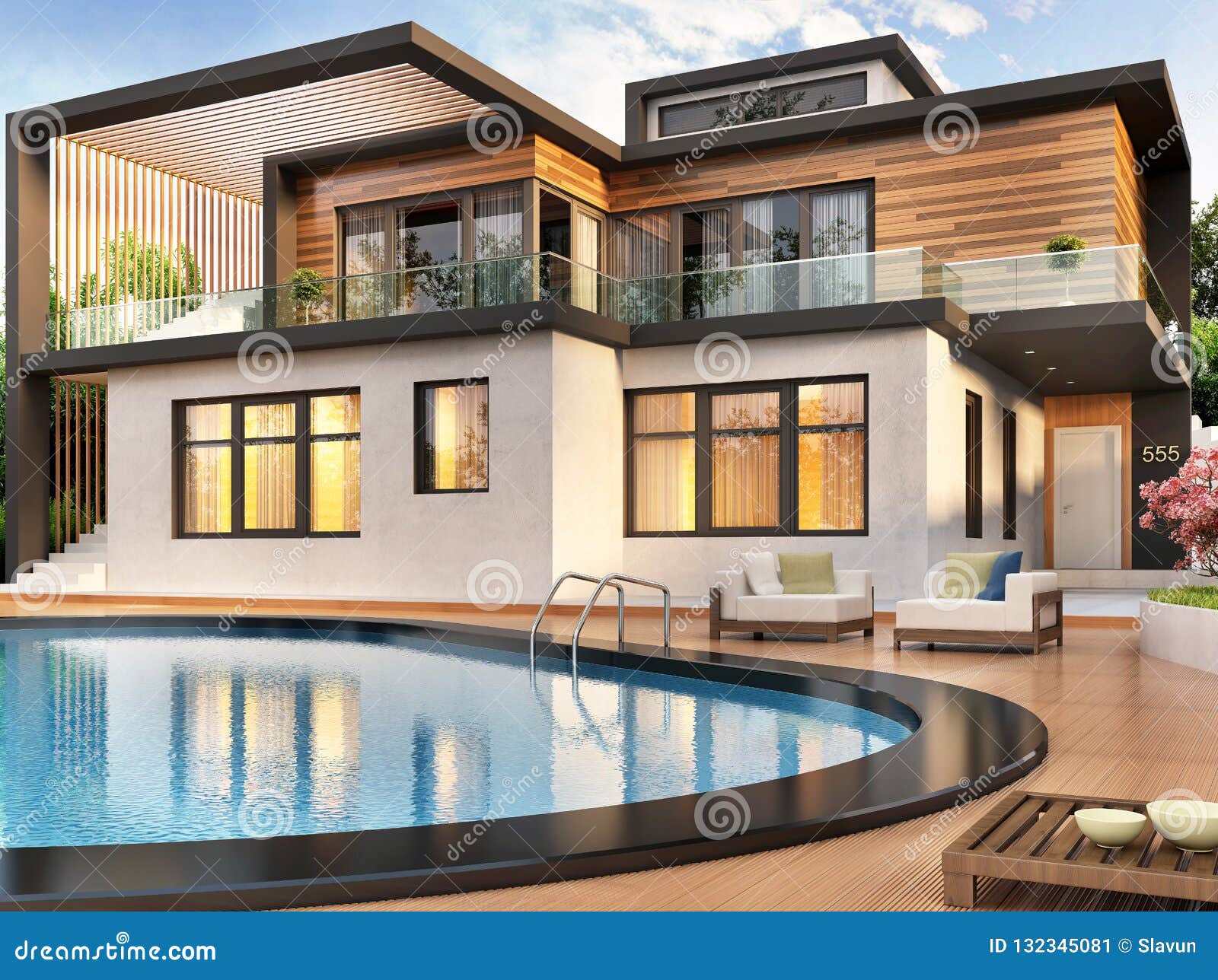 Modern House with Swimming Pool Stock Image - Image of apartment, happy ...