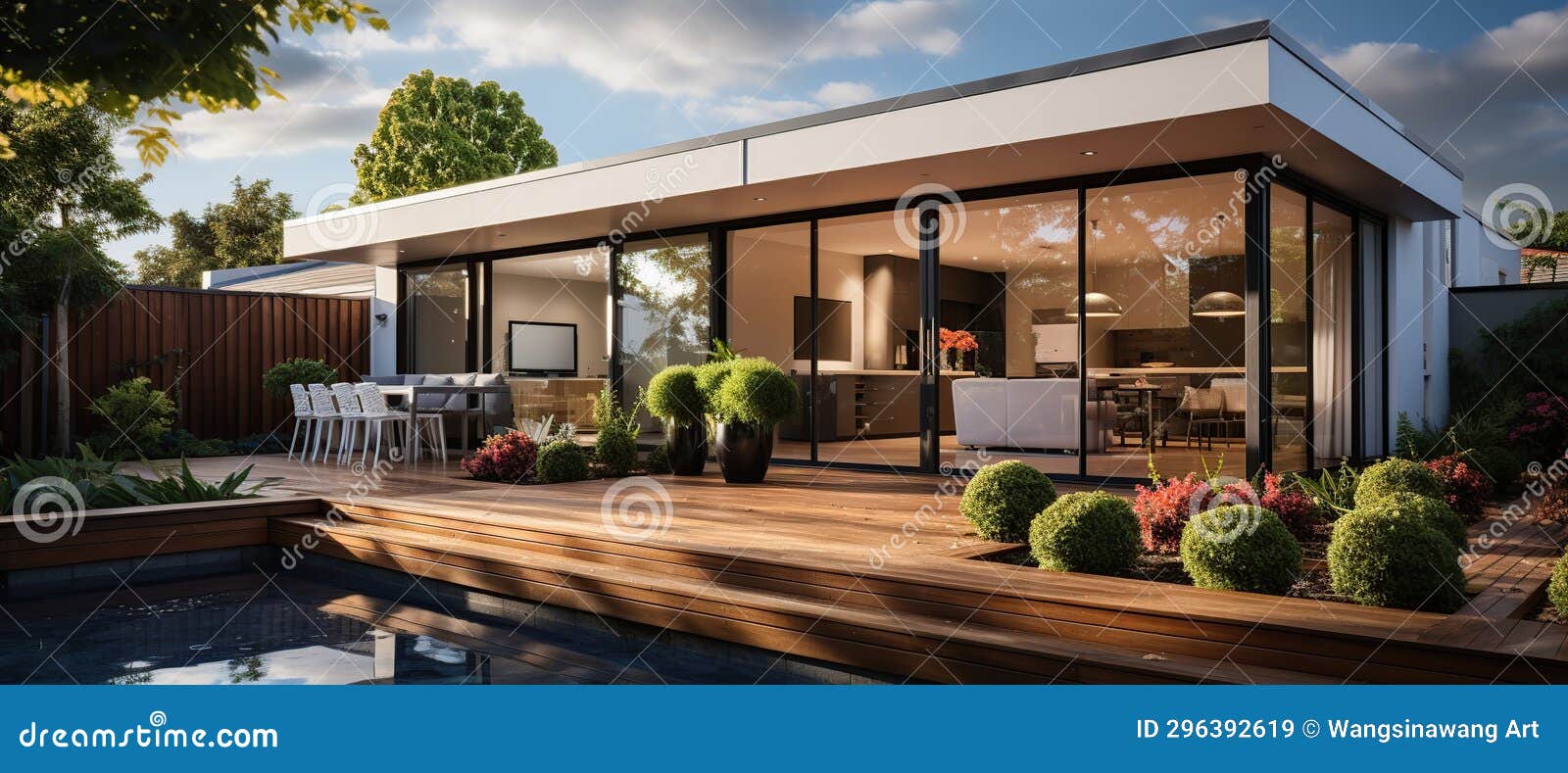 Modern House Terrace with Pool and Garden Stock Image - Image of italy ...