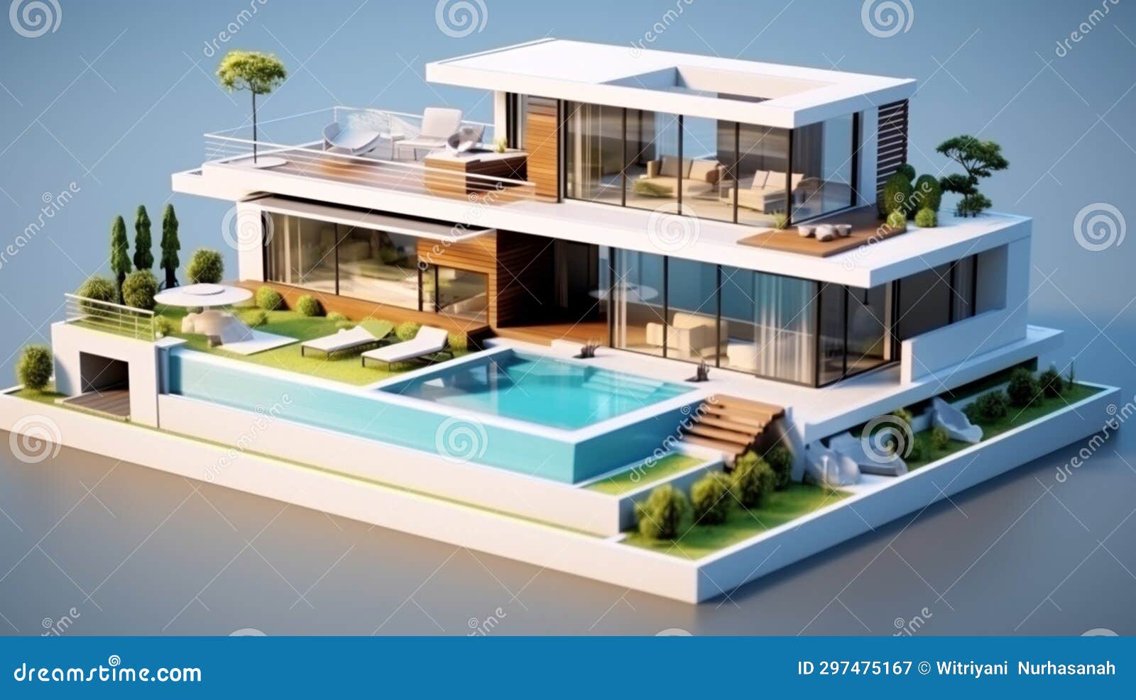 Modern House with Terrace and a Swimming Pool. Generative Ai Stock ...