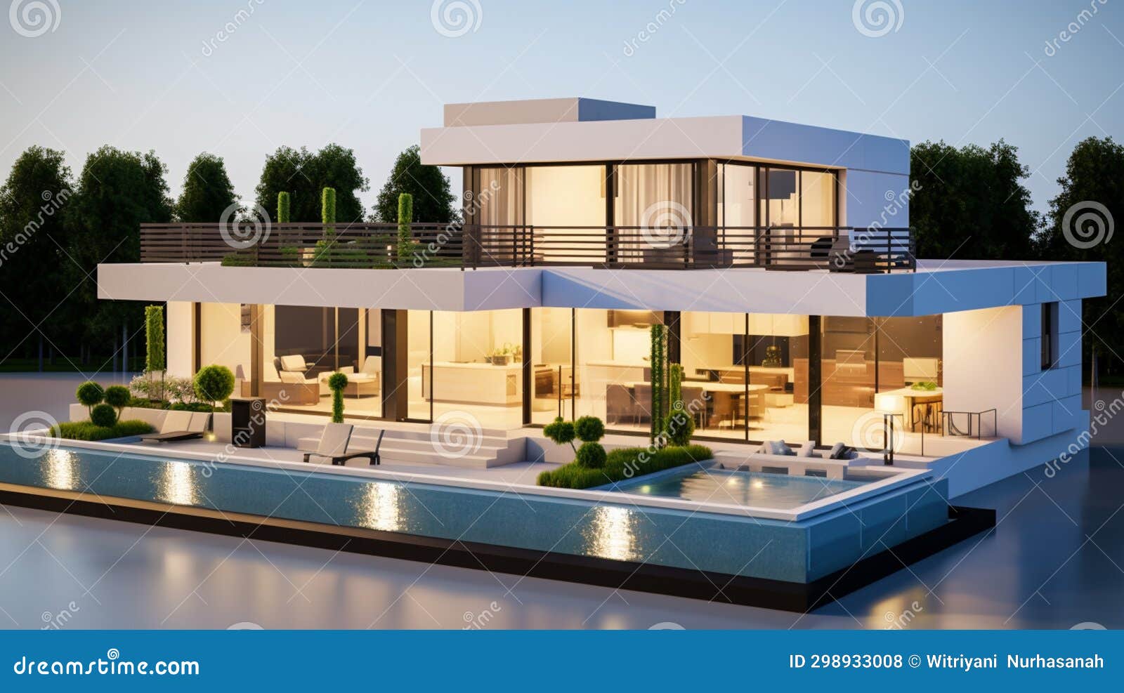 Modern House with Terrace and a Swimming Pool. Generative Ai Stock ...